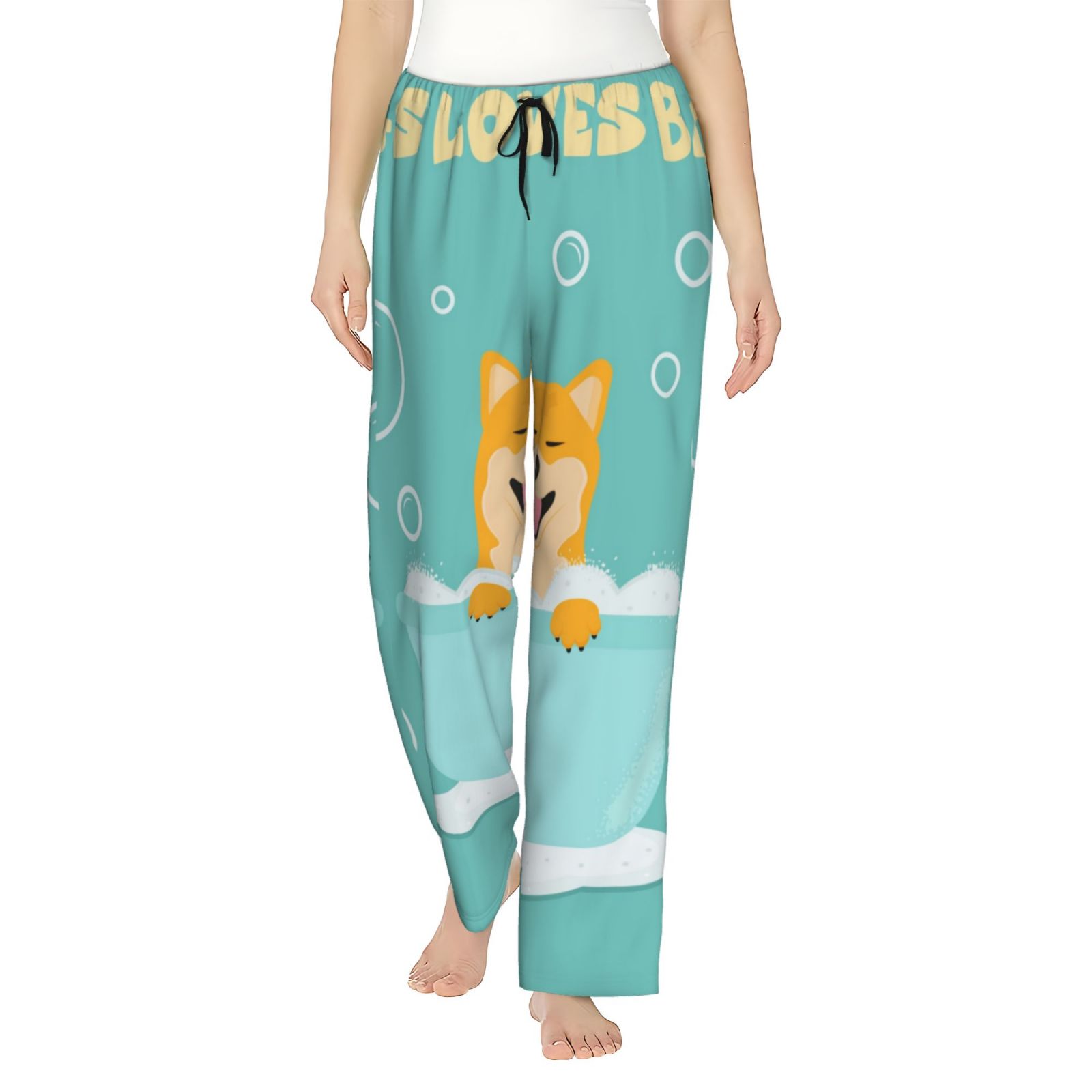 Wukai Dogs Loves Bath Women Pajama Pants Comfy Stretch Drawstring ...