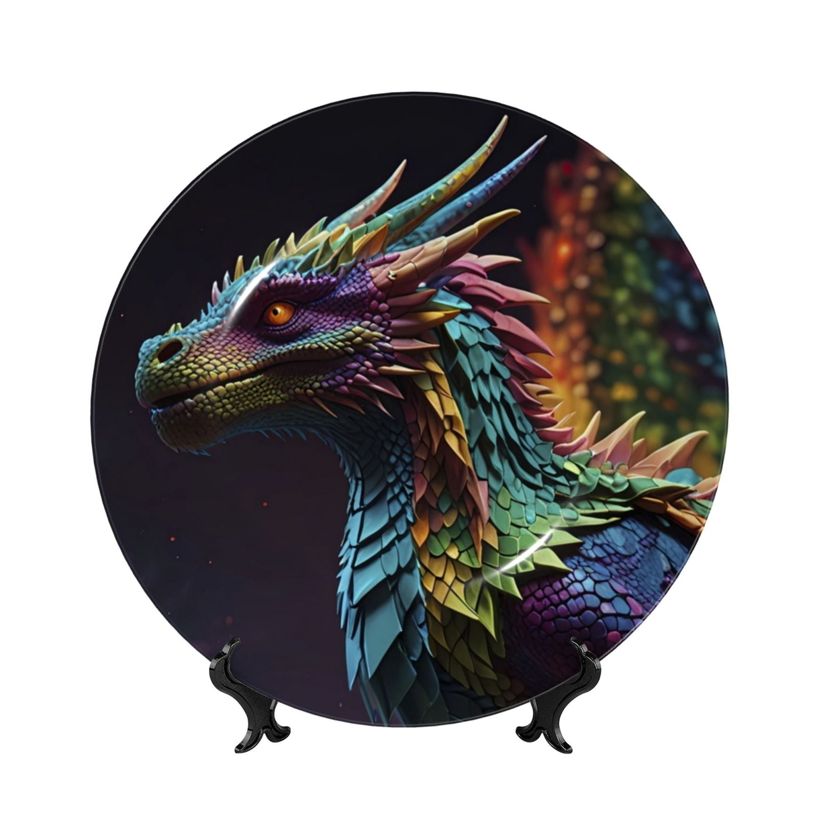 Wukai Dragon with Colorful Tail Print Decorative Plate for Display,Bone ...