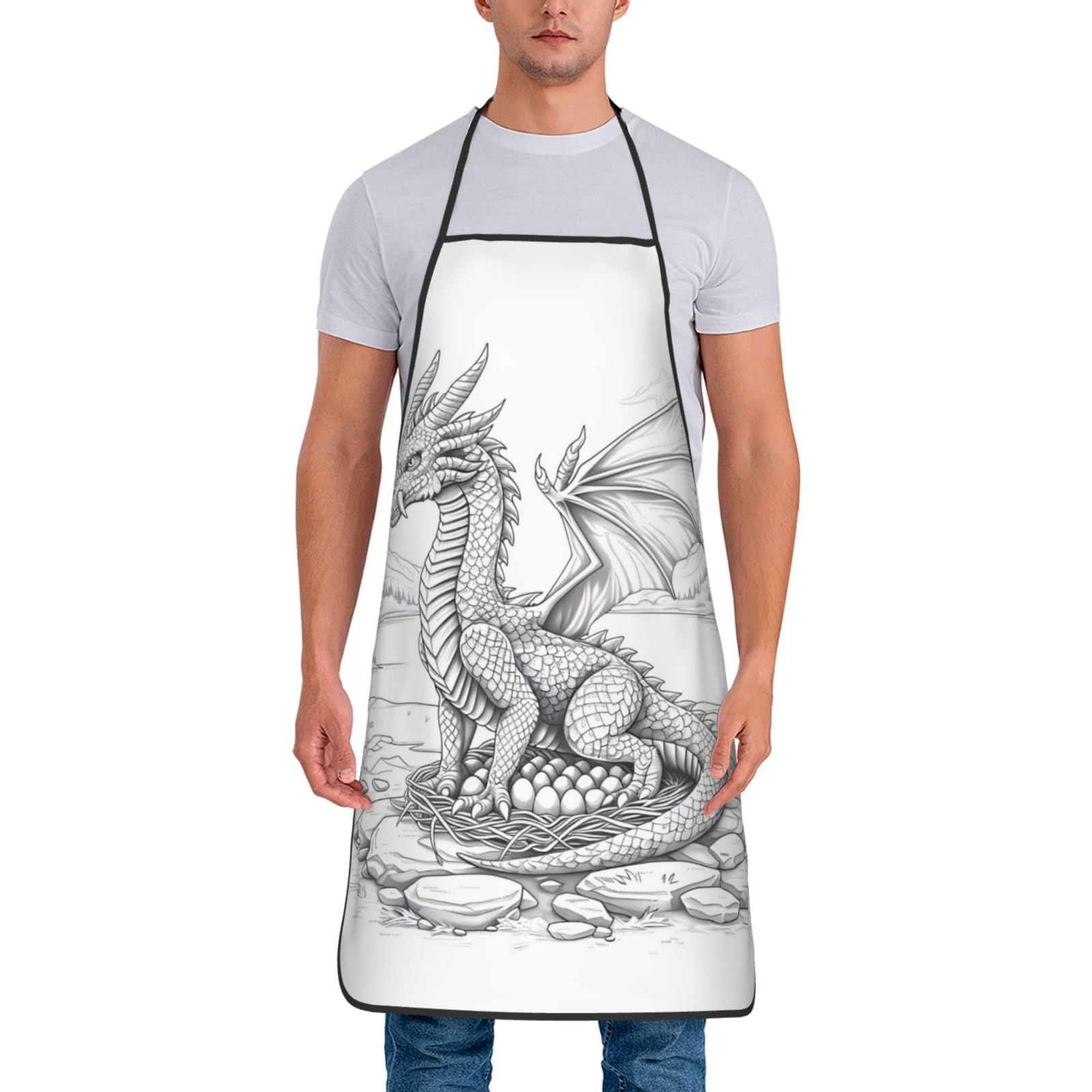 Wukai Dragon Nest Sketch Print Aprons Adjustable Bib Aprons Cooking ...