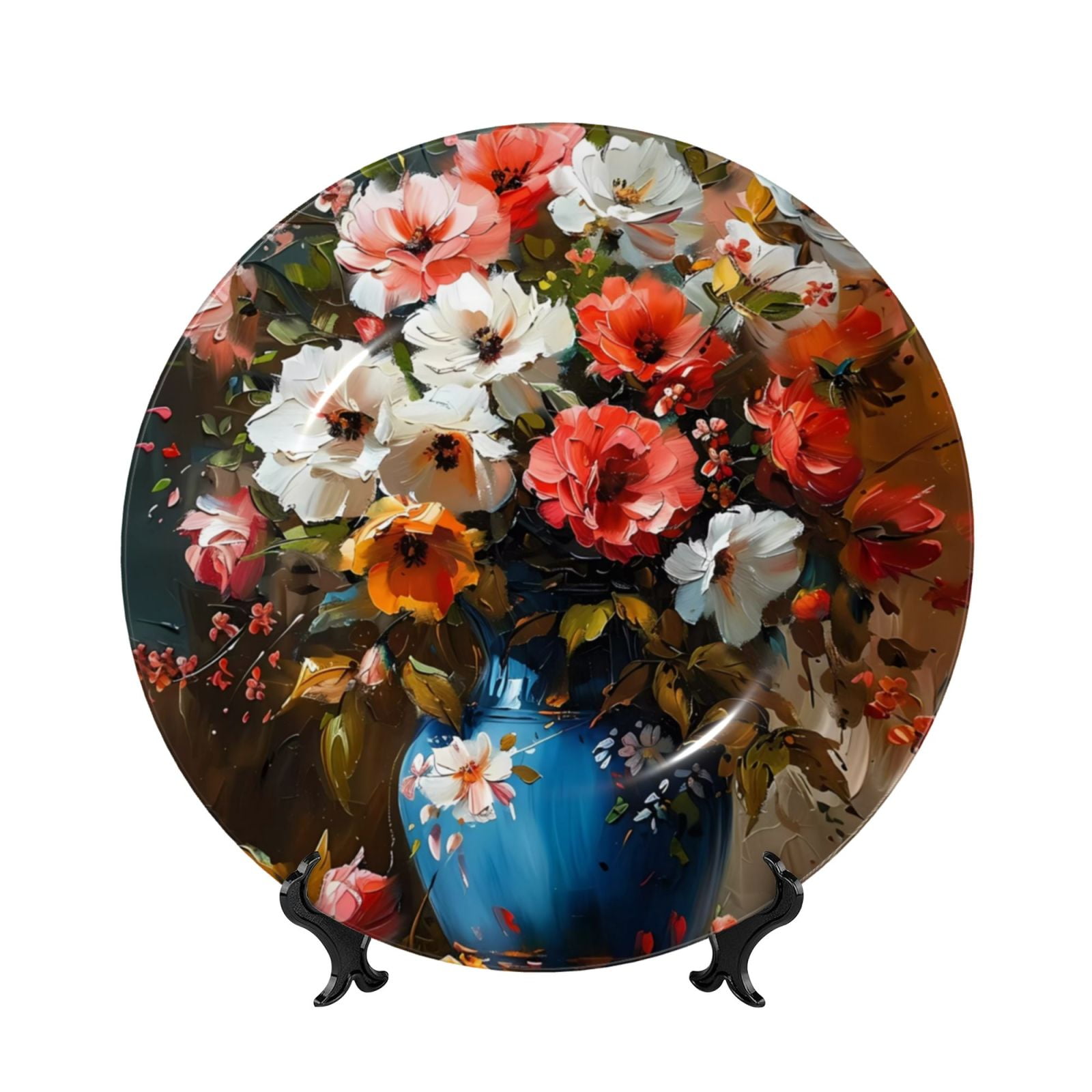 Wukai Elegant Floral Vase Painting Print Decorative Plate for Display ...