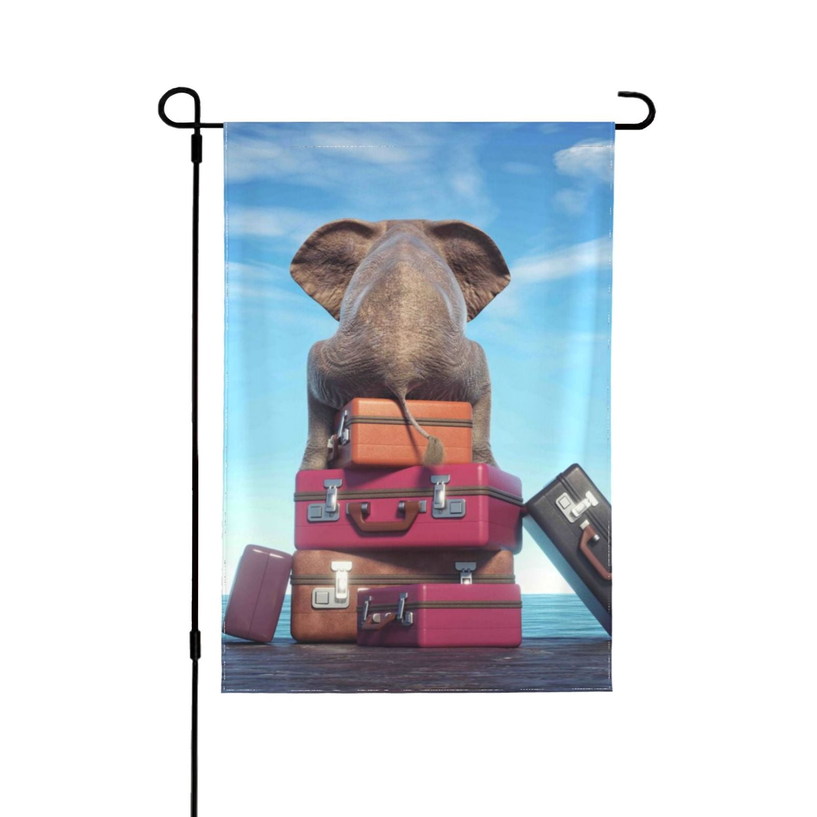 Wukai Elephant Sits Garden Flags Double Sided Welcome Garden Yard House ...