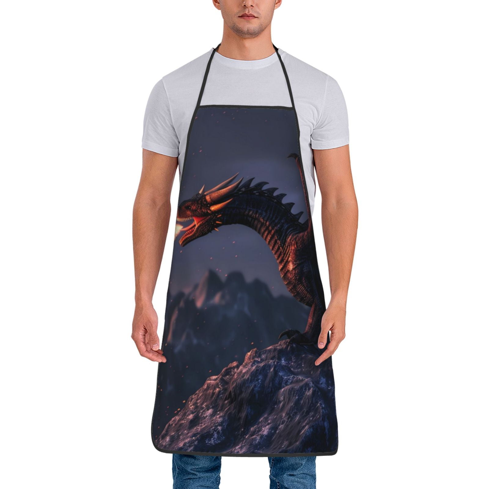Wukai Fire Breathing Dragon Twilight Print Aprons Adjustable Bib Aprons ...