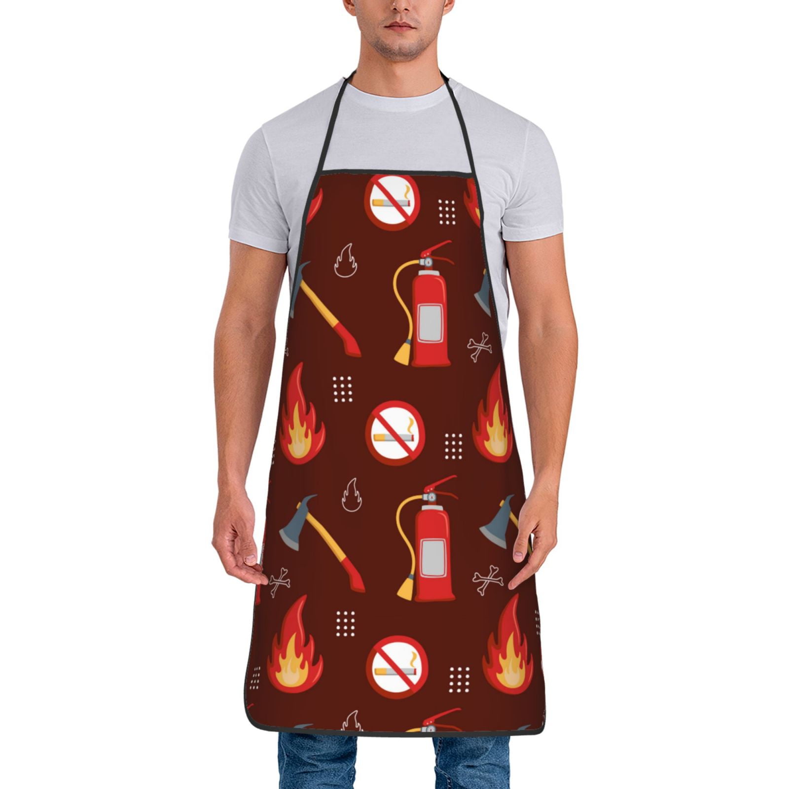 Wukai Fire Extinguisher Print Aprons Adjustable Bib Aprons Cooking ...