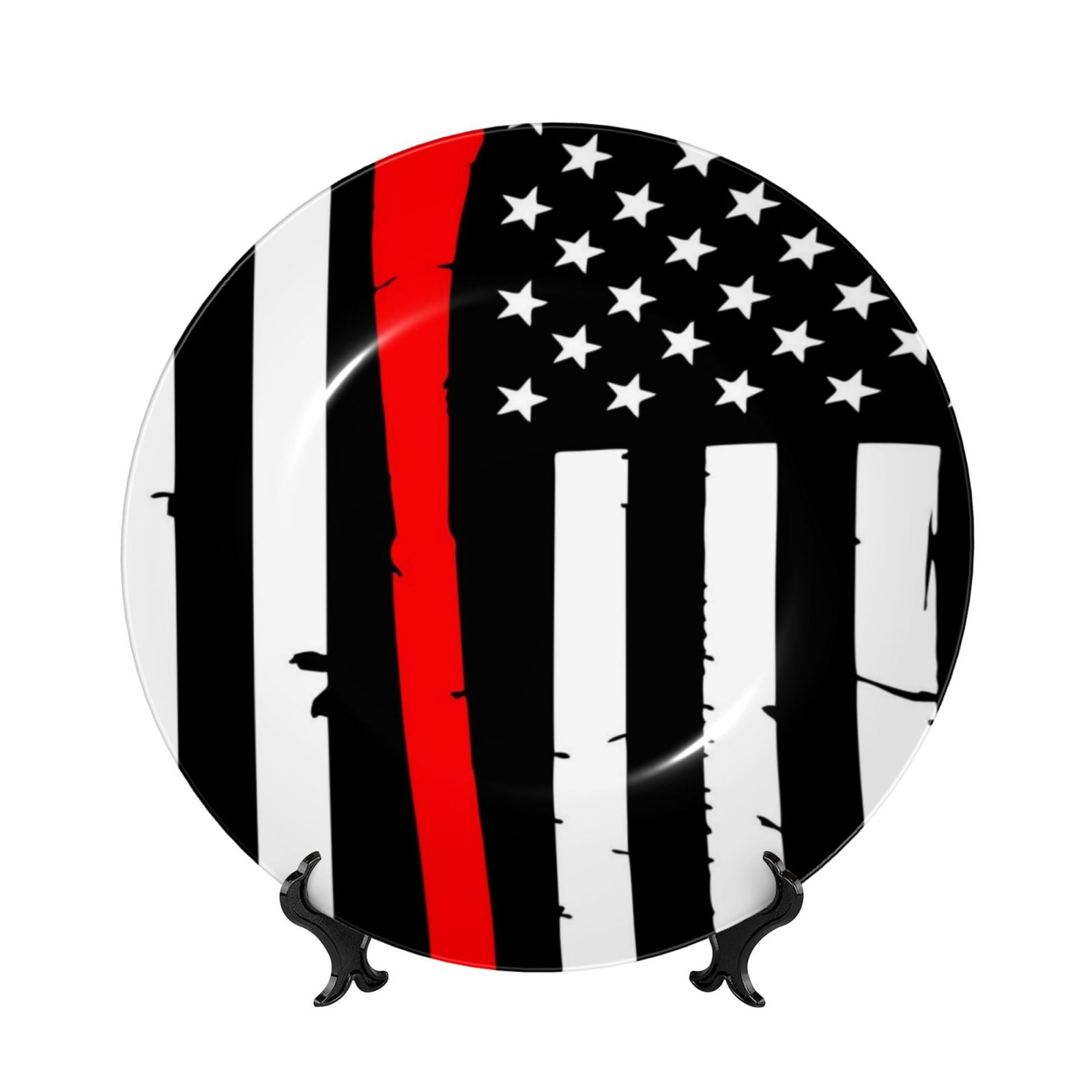 Wukai Firefighters USA Flag Print Decorative Plate for Display,Bone ...