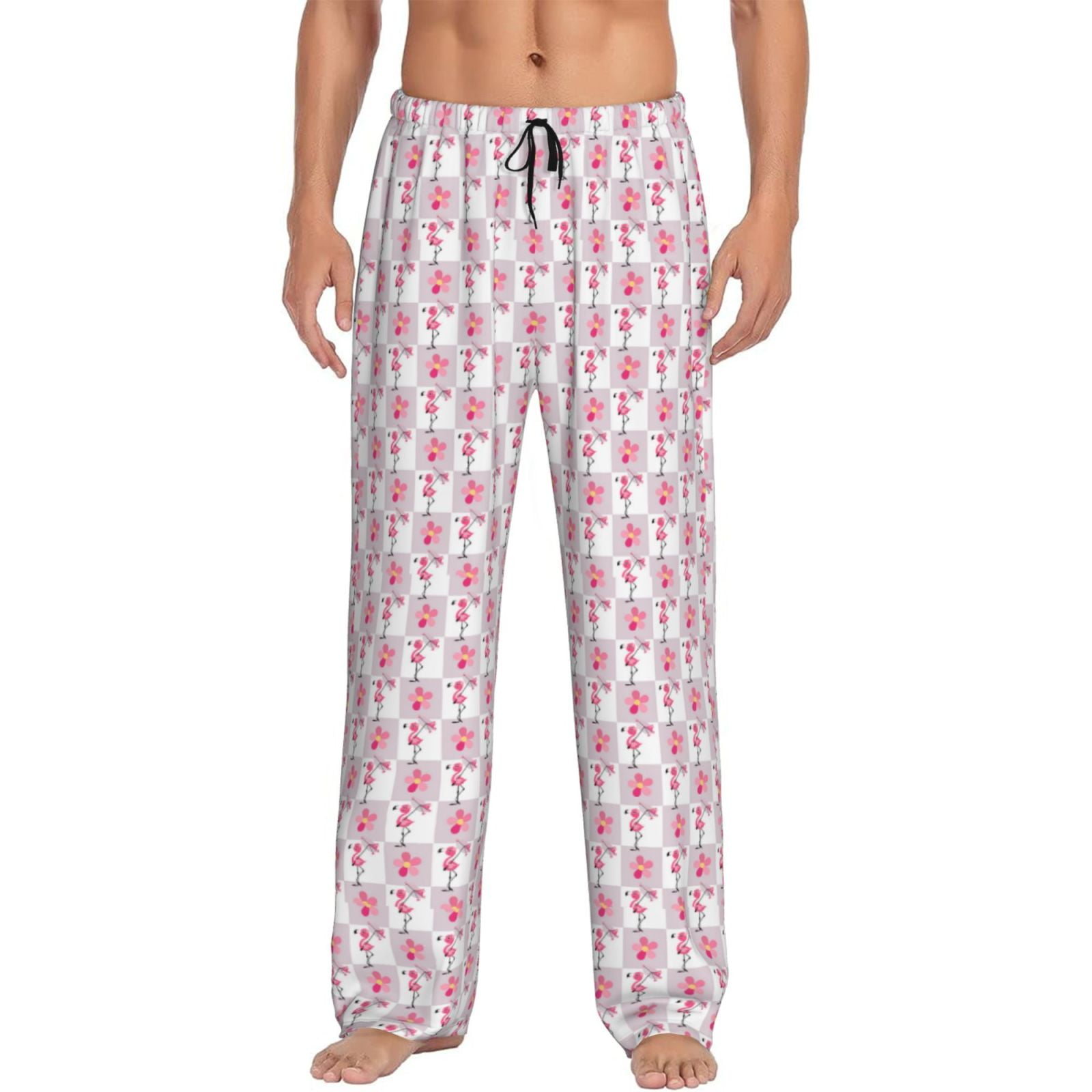 Wukai Flamingo On Checkered Mens PJ Pajama Pants|Sleepwear Plaid PJs ...