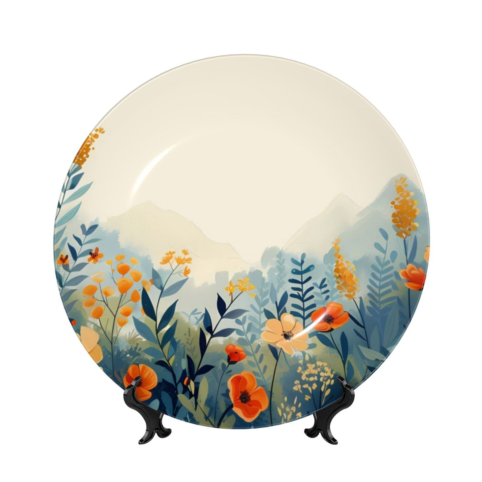 Wukai Floral Mountain Landscape Print Decorative Plate for Display,Bone ...