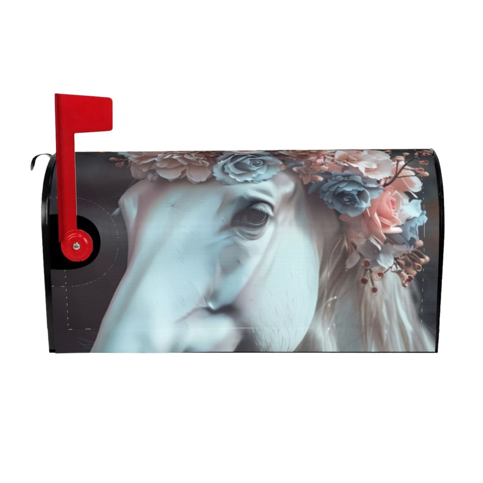 Wukai Flower Crown White Horse Mailbox Covers for Garden Outdoor Decor ...