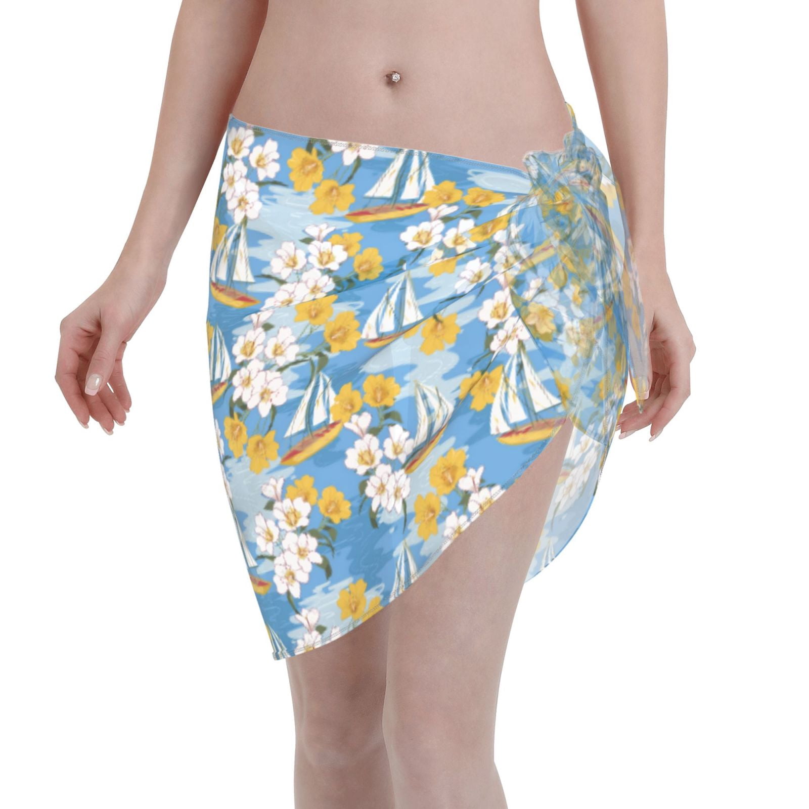 Wukai Flower and Sail Boat Women’s Short Sarongs Beach Wrap Bikini ...