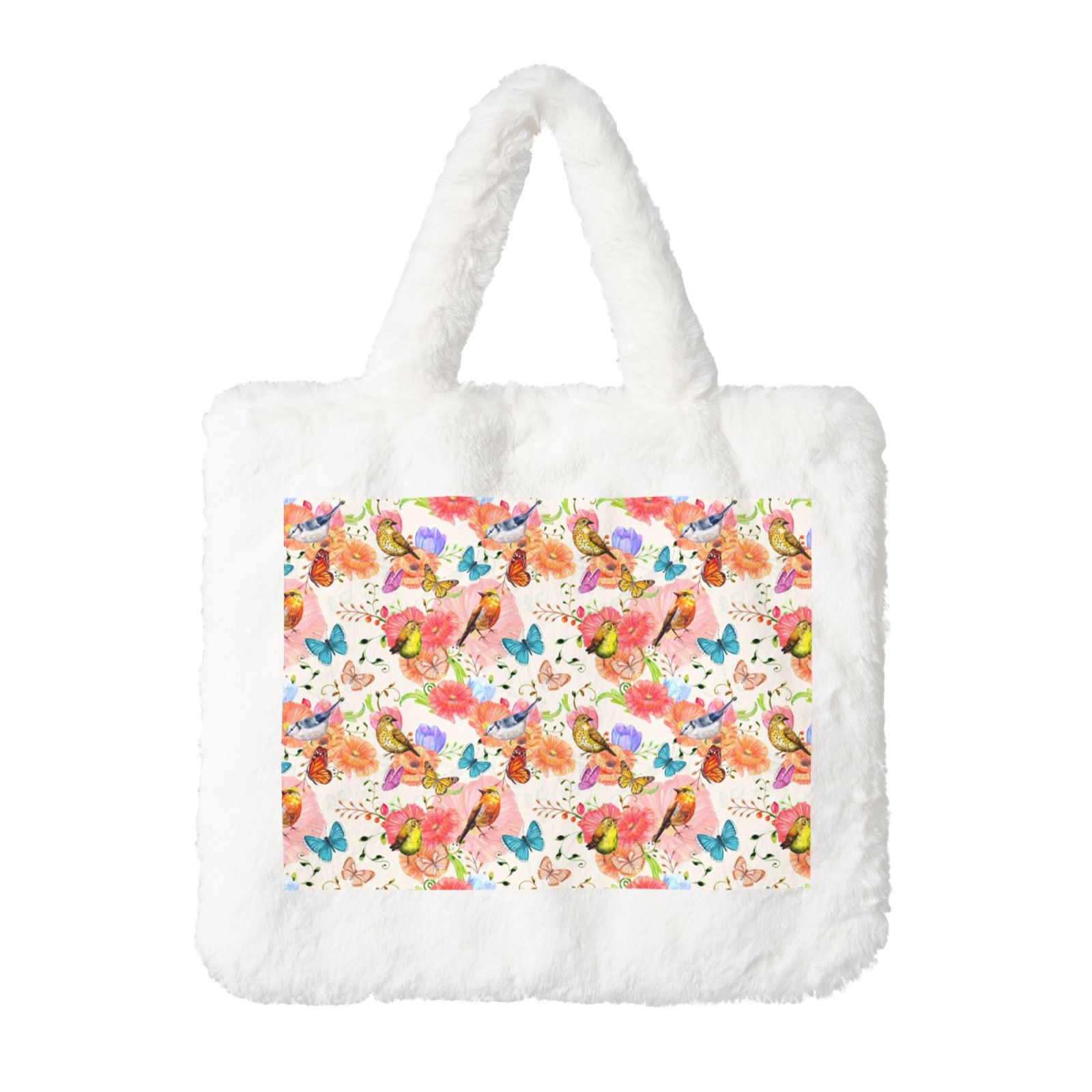 Wukai Flowers And Birds Watercolor Print Plush Underarm Bag, Ladies ...