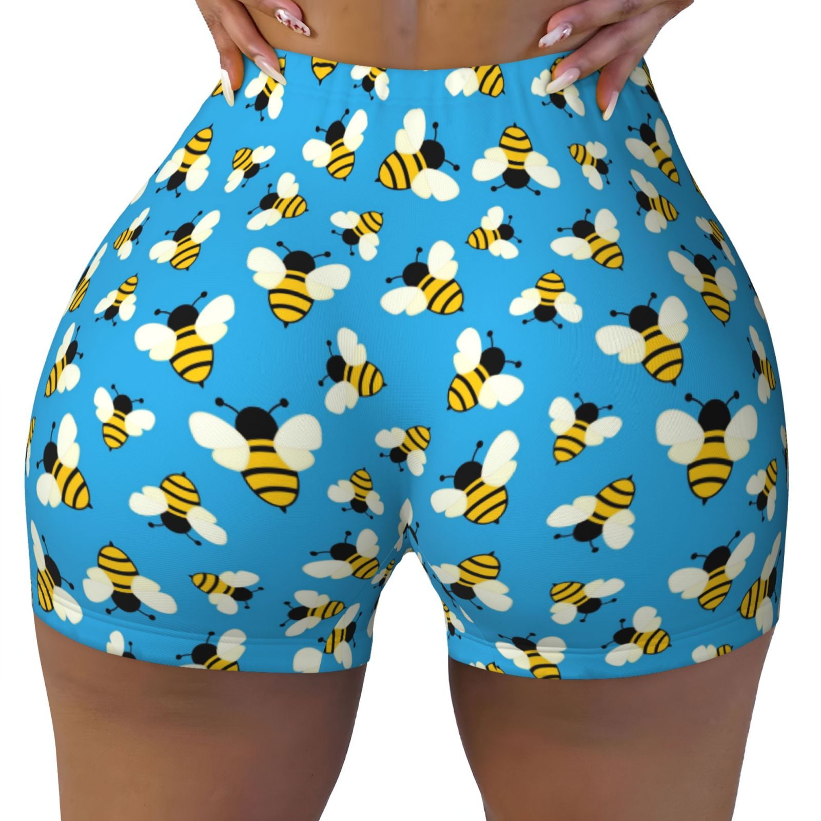 Wukai Flying Bees Print Pack Biker Shorts for Women Yoga Workout Gym ...
