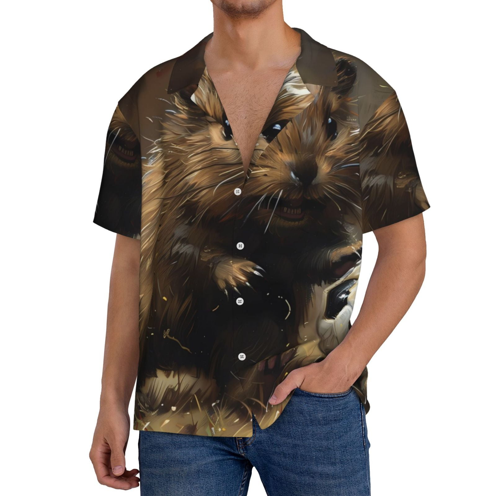 Wukai Football Loving Hamster Men's Casual Short-Sleeve Button Down ...