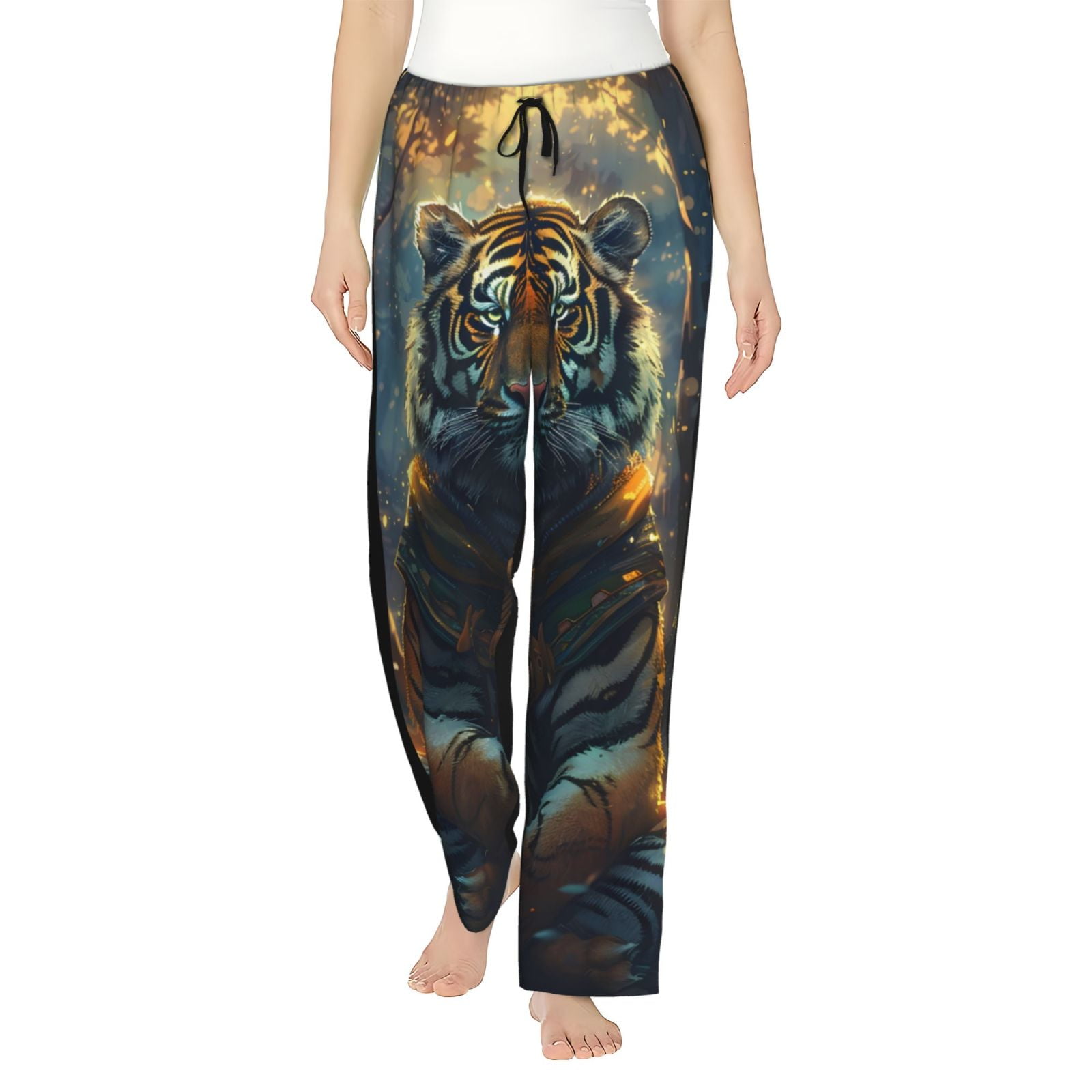 Wukai Forest Meditating Tiger Women Pajama Pants Comfy Stretch ...