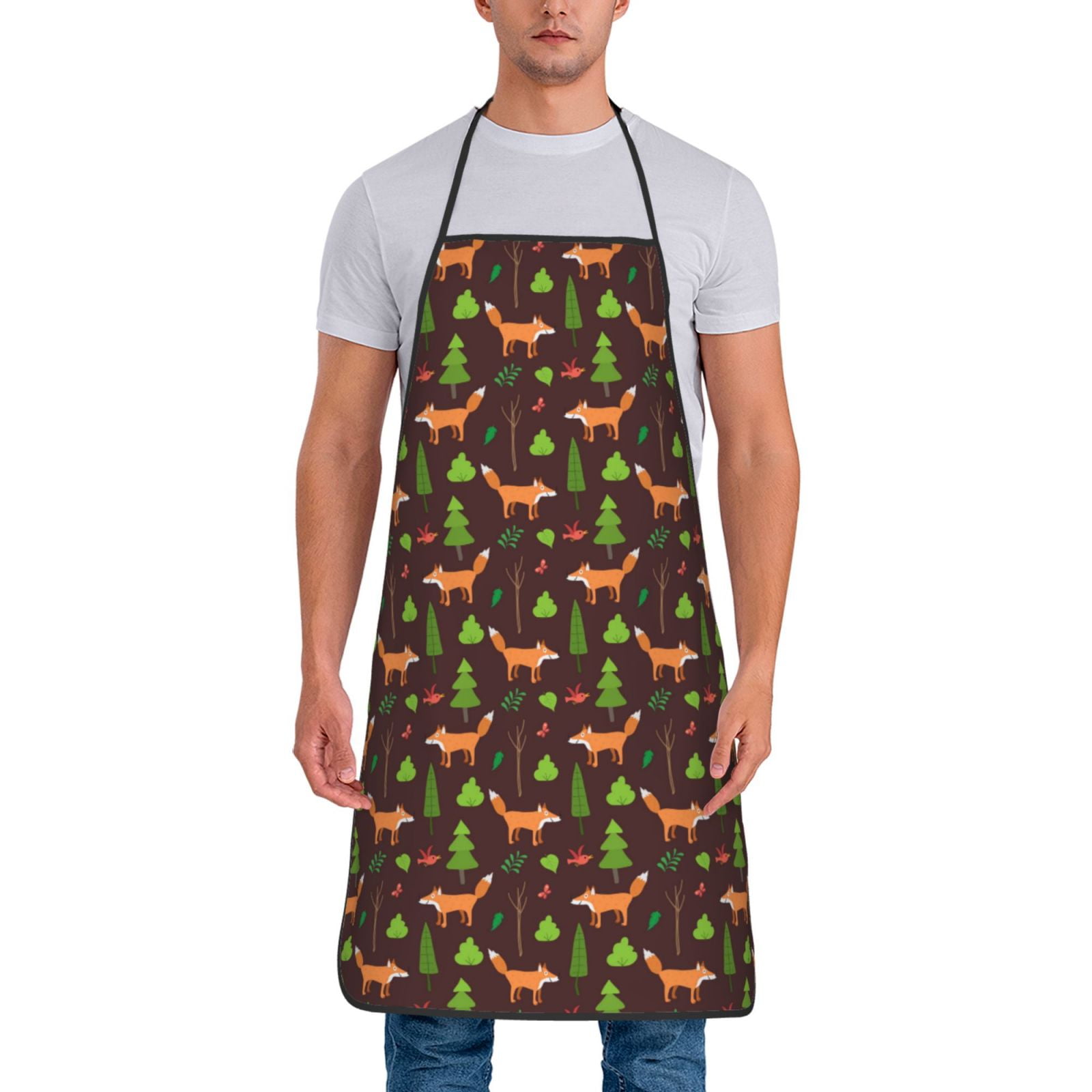 Wukai Fox In Forest Print Aprons Adjustable Bib Aprons Cooking Kitchen ...