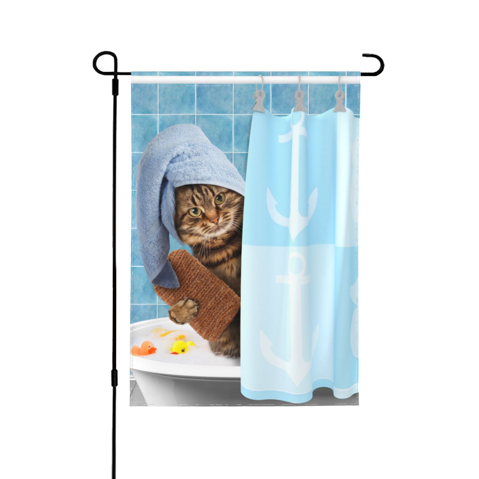 Wukai Funny Cat Taking a Bath Garden Flags Double Sided Welcome Garden ...
