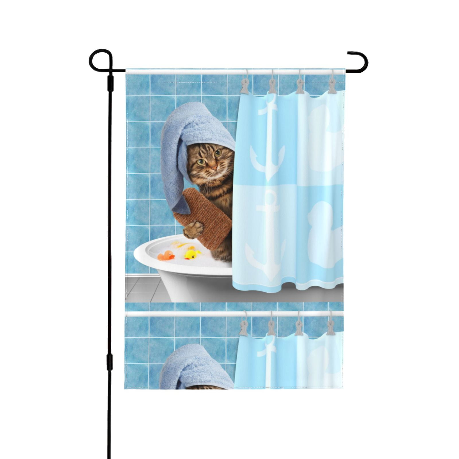 Wukai Funny Cat Taking a Bath Garden Flags Double Sided Welcome Garden ...