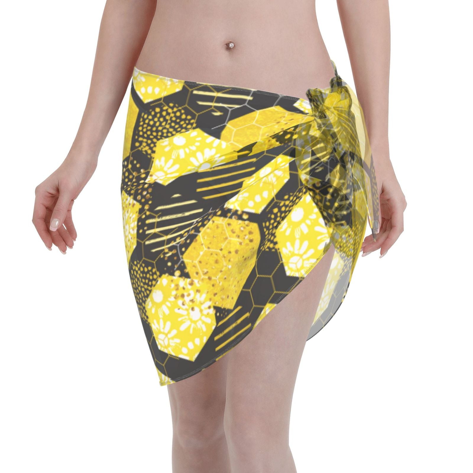 Wukai Geometric Pattern with Bee Women’s Short Sarongs Beach Wrap ...