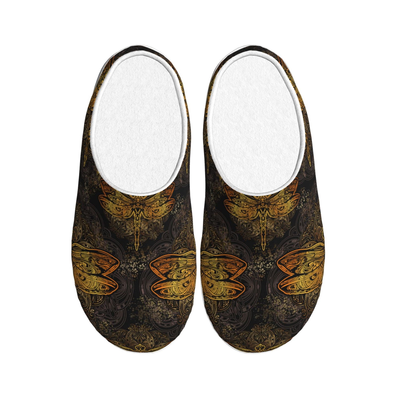 Wukai Gold Dragonfly Mandala Print Women's Indoor Bedroom Slipper Slip ...