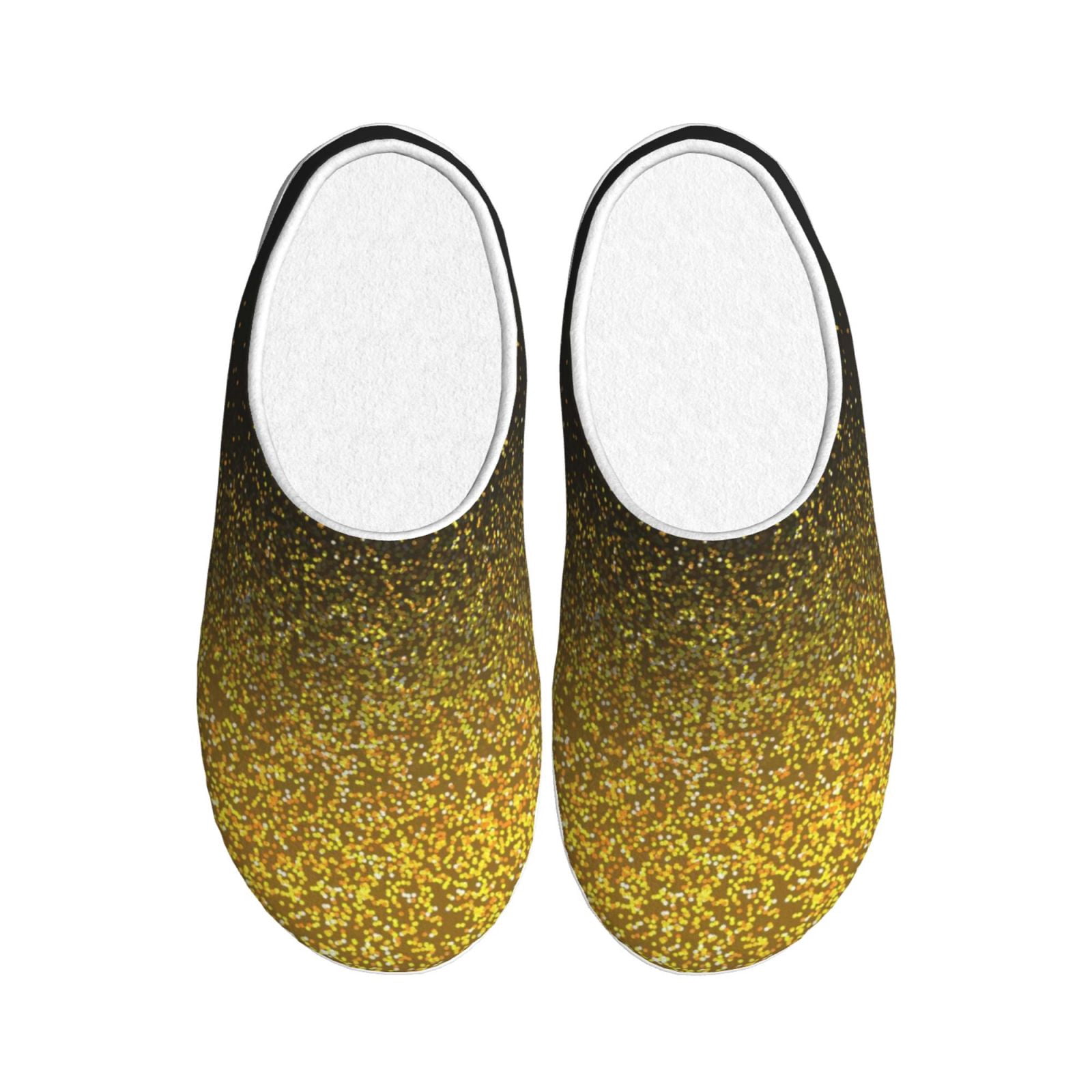 Wukai Gold Glitter Gradient Print Women's Indoor Bedroom Slipper Slip ...