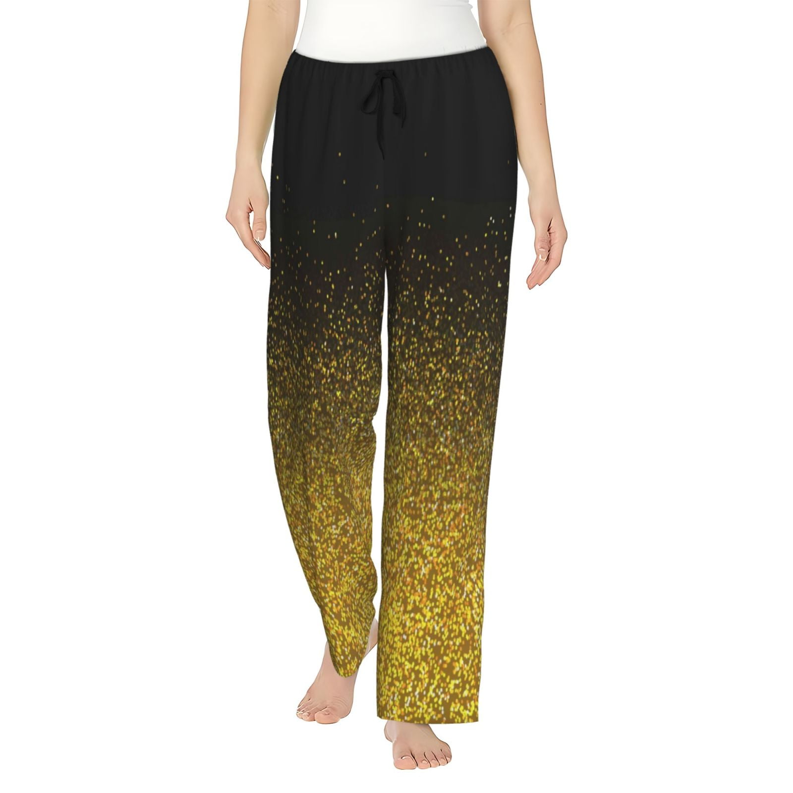 Wukai Gold Glitter Gradient Women Pajama Pants Comfy Stretch Drawstring ...