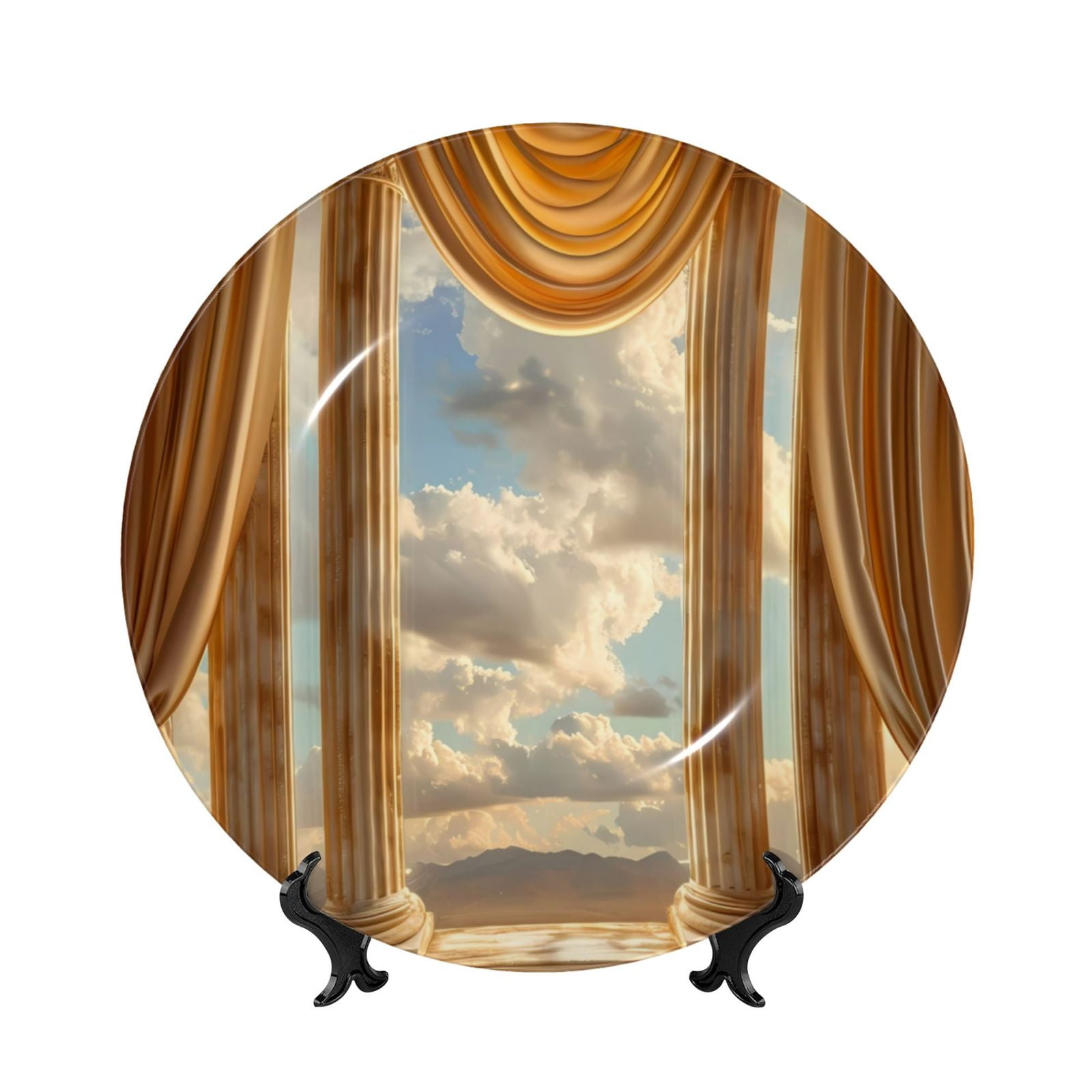 Wukai Golden Drapes Pillars Clouds Print Decorative Plate for Display ...