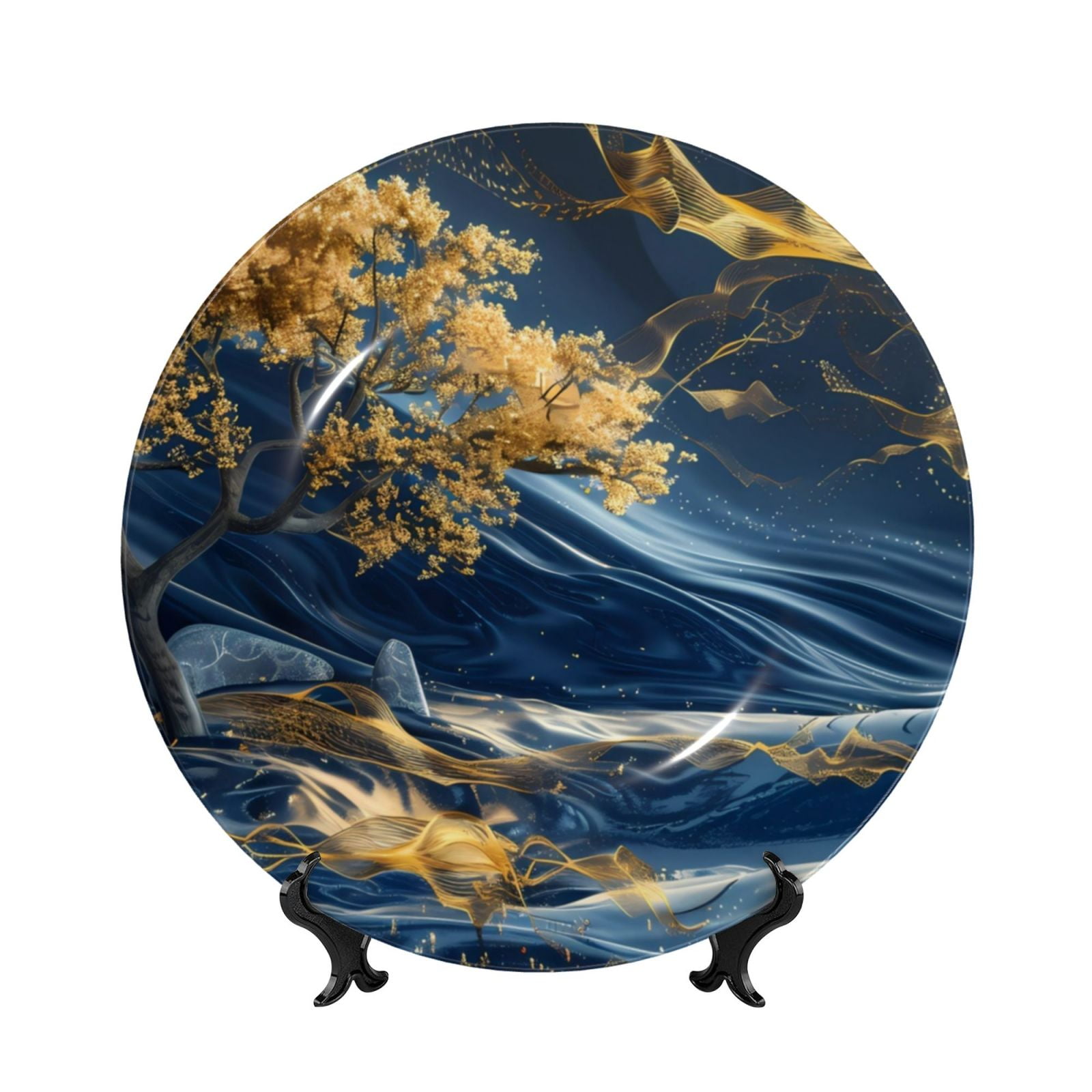 Wukai Golden Fantasy Landscape Print Decorative Plate for Display,Bone ...