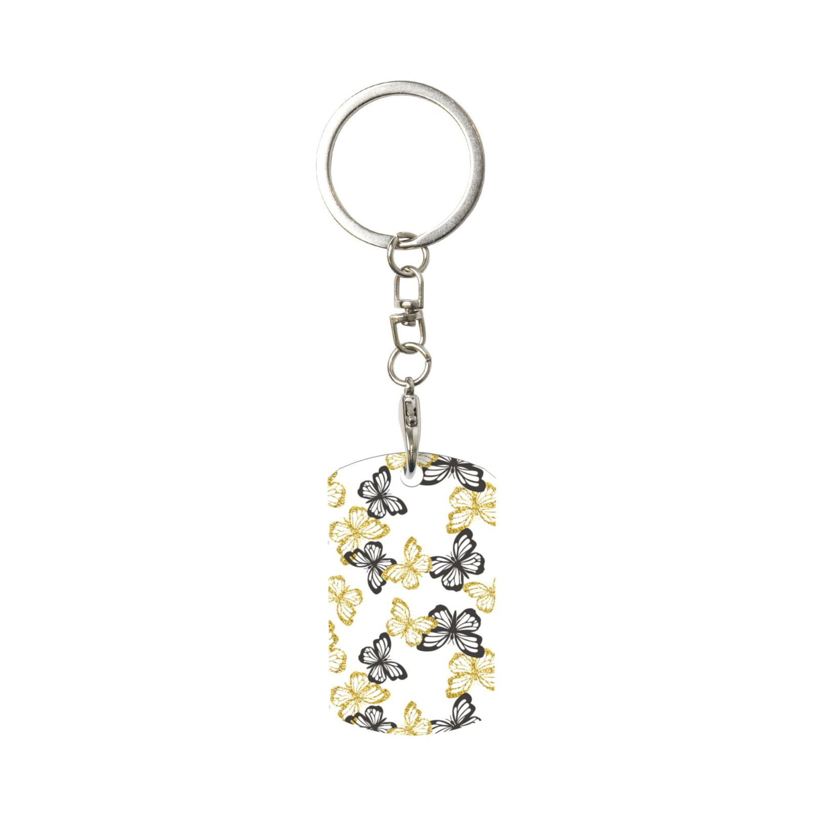 Wukai Golden Glitter Butterflies Print Rectangular Metal Keychain ...