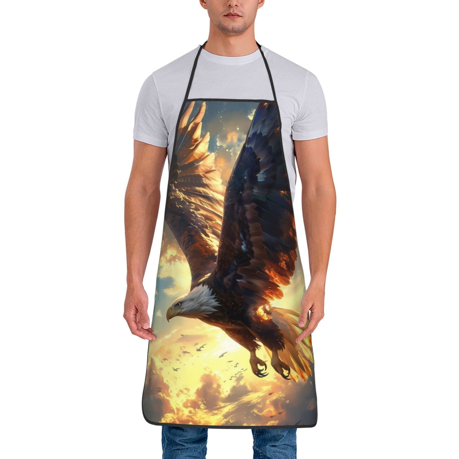 Wukai Golden Sky Bald Eagle Print Aprons Adjustable Bib Aprons Cooking ...
