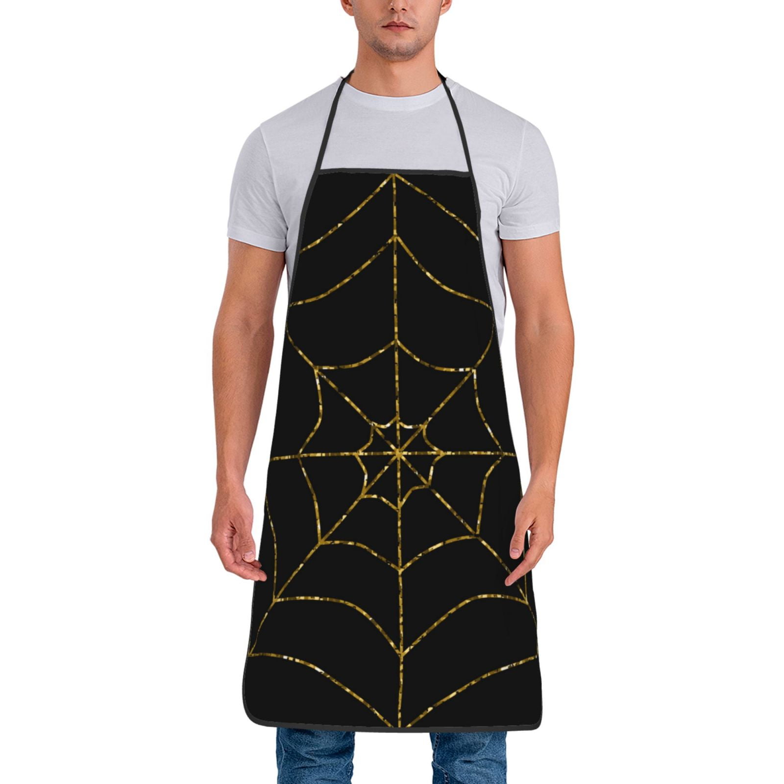 Wukai Golden Spider Web Print Aprons Adjustable Bib Aprons Cooking ...