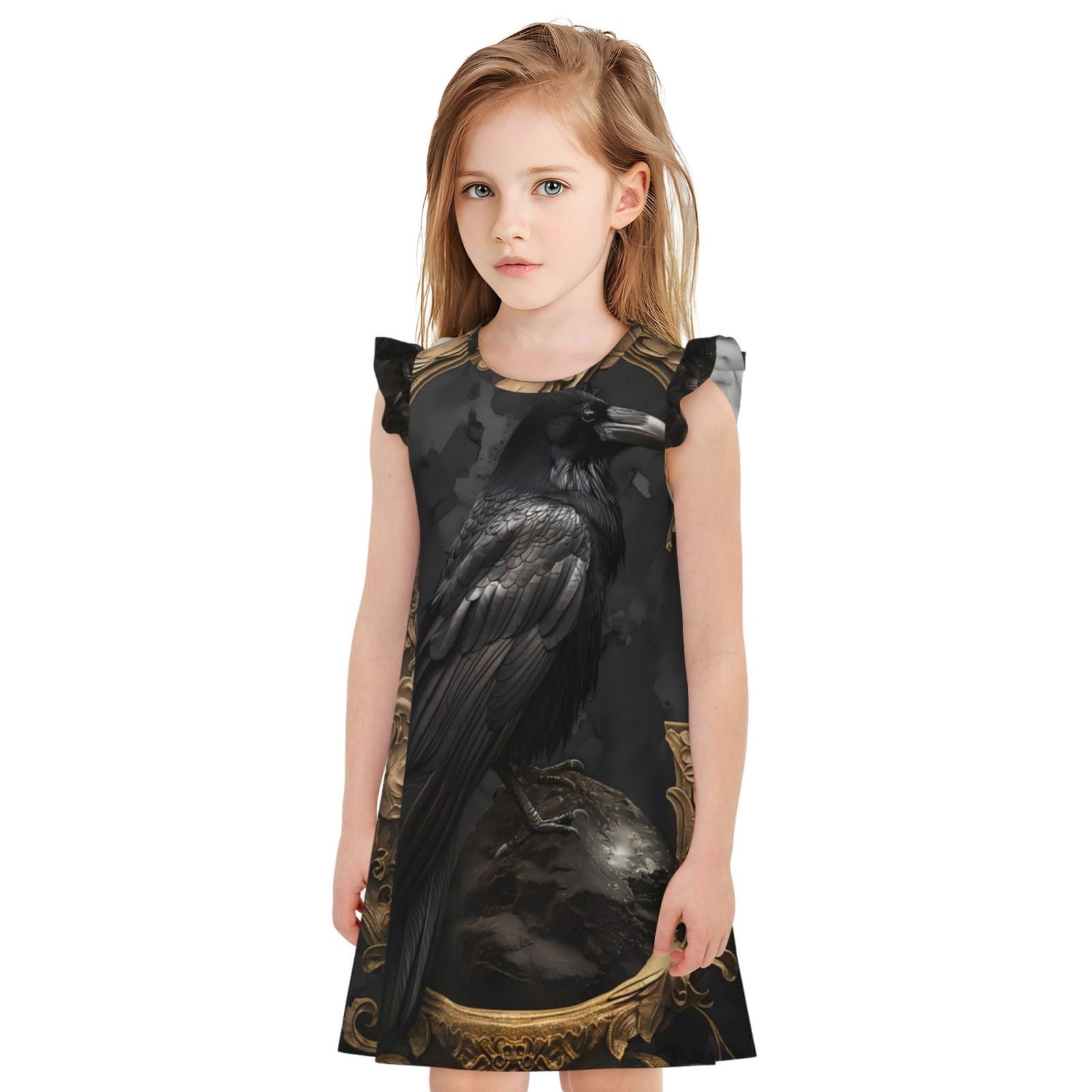 Wukai Gothic Raven Portrait Print Girls Nightgowns Pajamas Dress,Soft ...