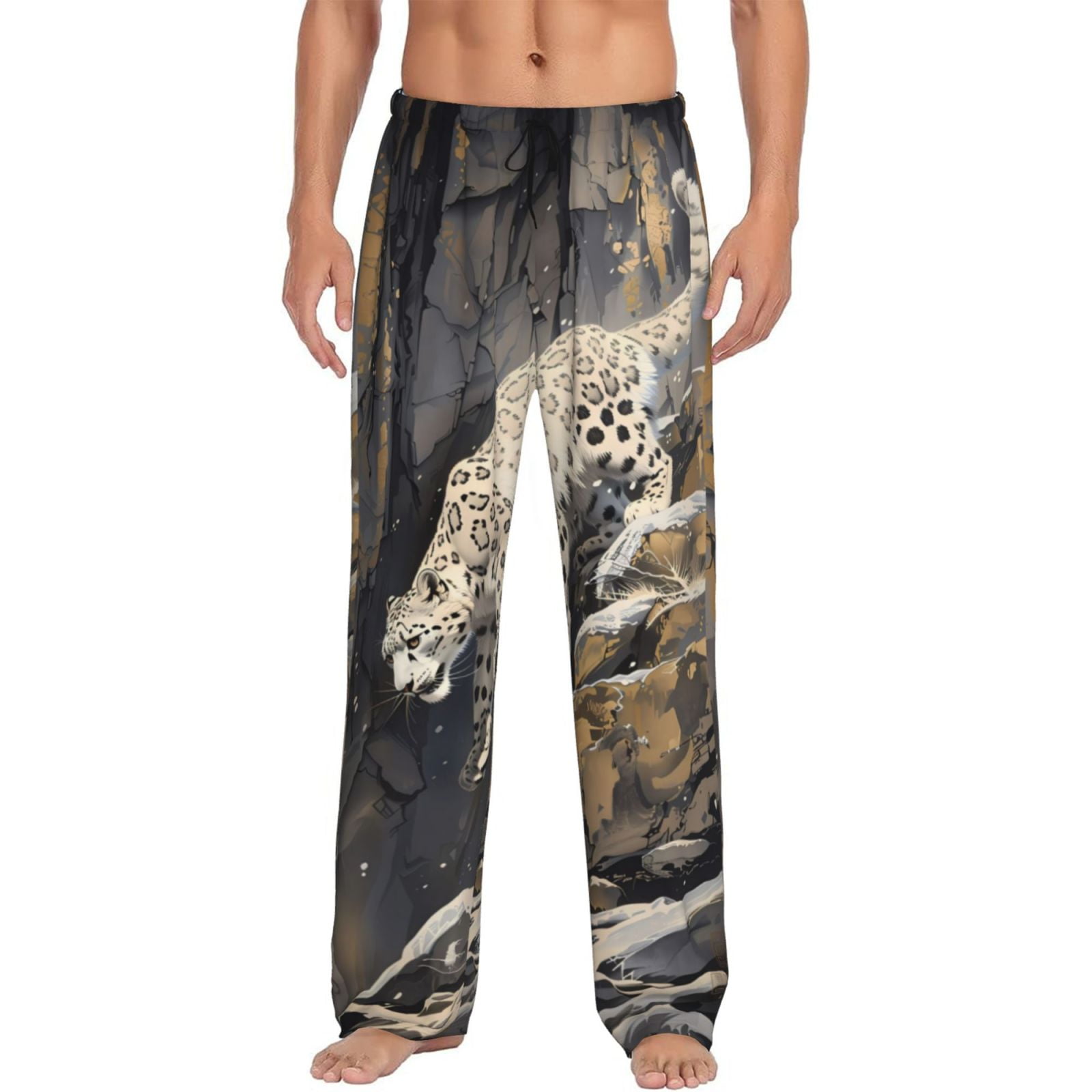 Wukai Graceful Snow Leopard Mens PJ Pajama Pants|Sleepwear Plaid PJs ...