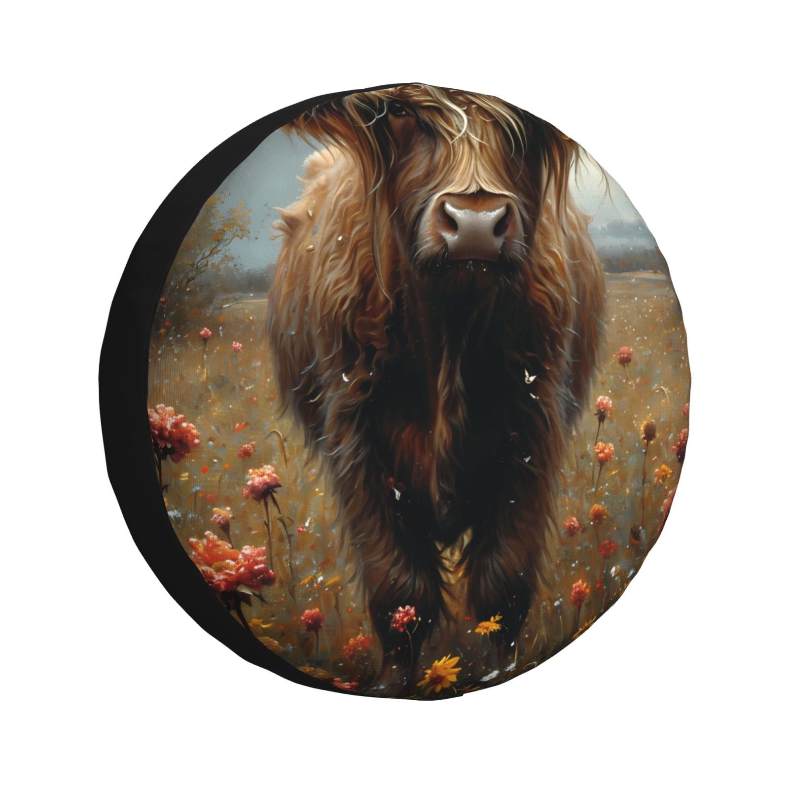Wukai Grassland Sunflower Cow Print Spare Tire Cover for RV Trailer ...
