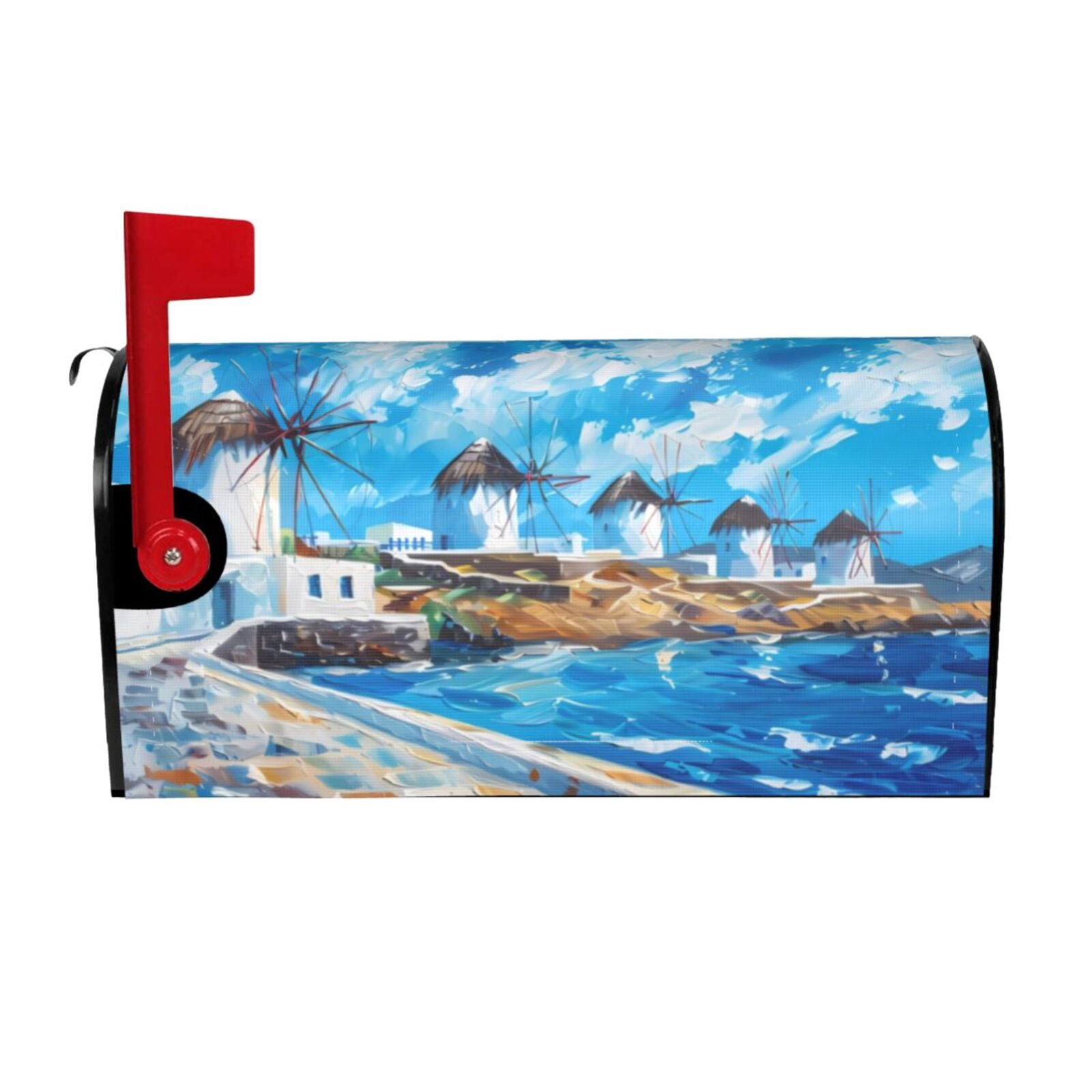 Wukai Greek Island Windmills Painting Mailbox Covers for Garden Outdoor ...