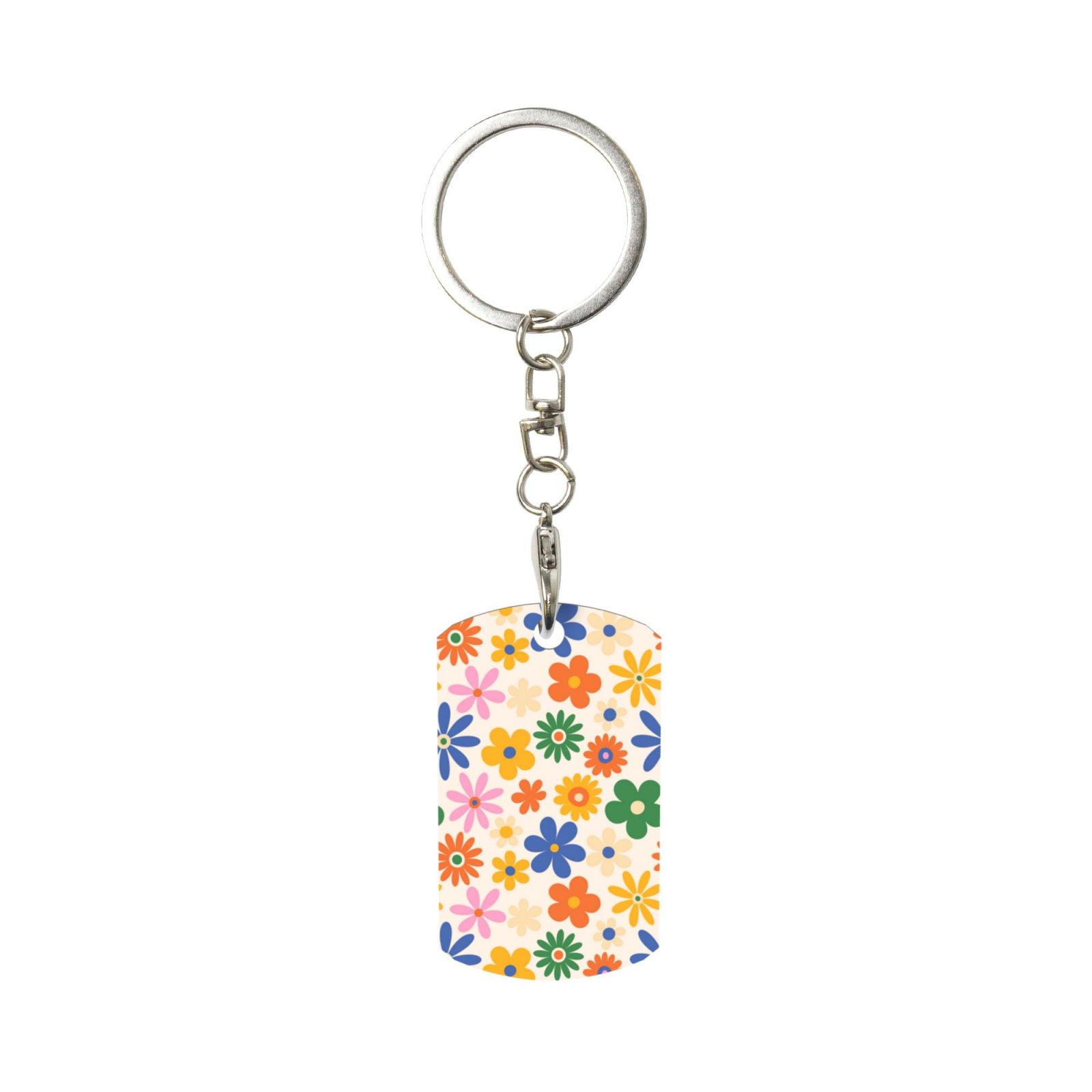Wukai Groovy Daisy Flowers Print Rectangular Metal Keychain: Sleek and ...