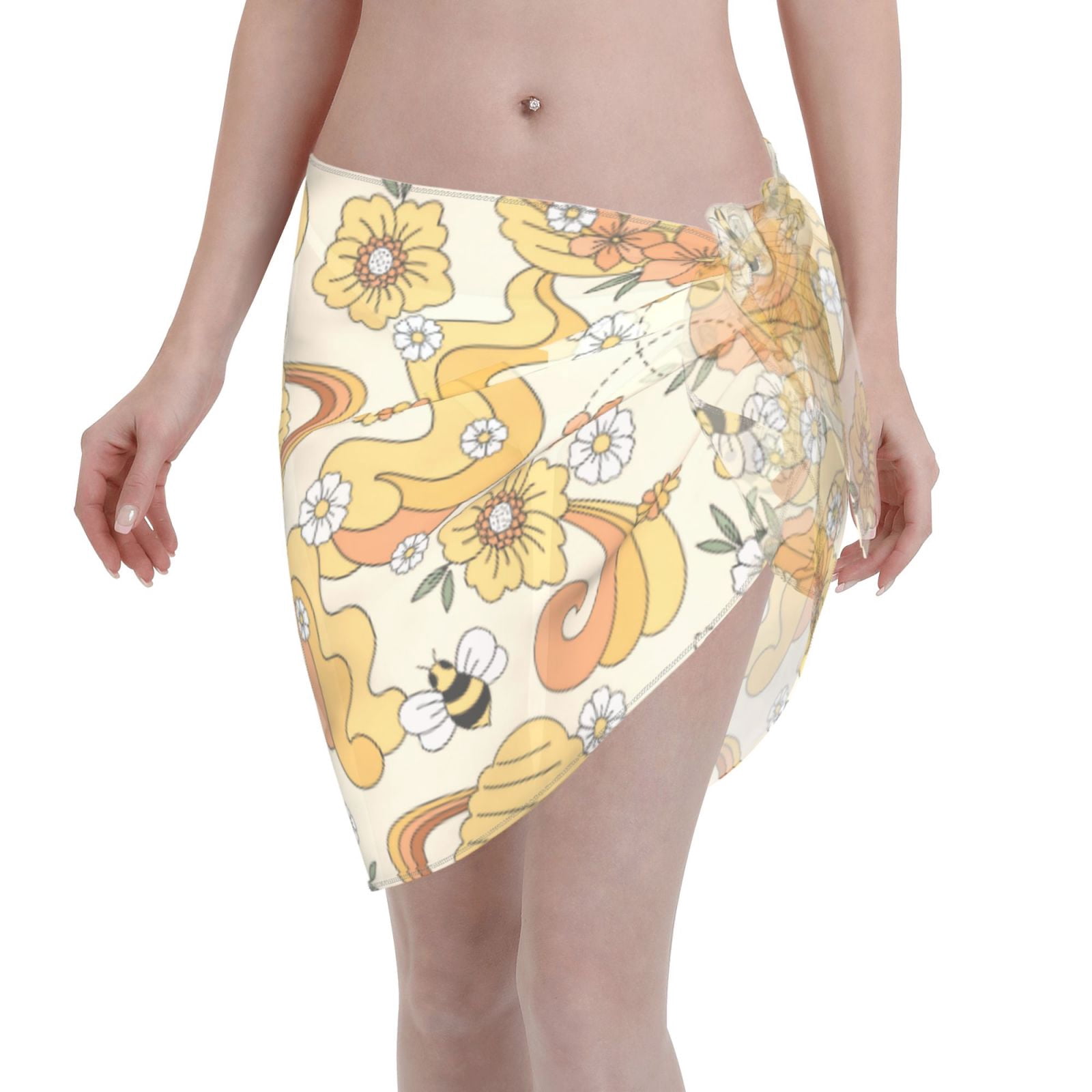 Wukai Groovy Floral Women’s Short Sarongs Beach Wrap Bikini Bottom ...