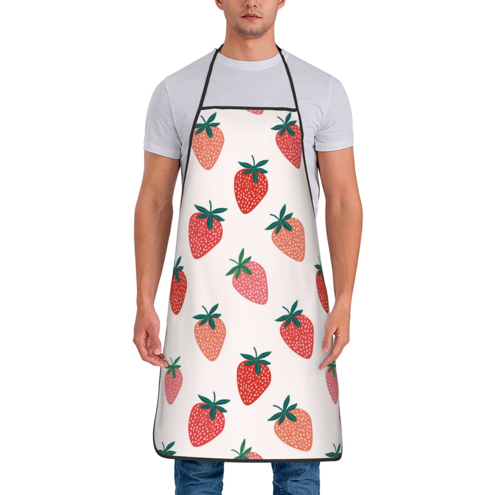 Wukai Hand Drawn Strawberry Print Aprons Adjustable Bib Aprons Cooking ...