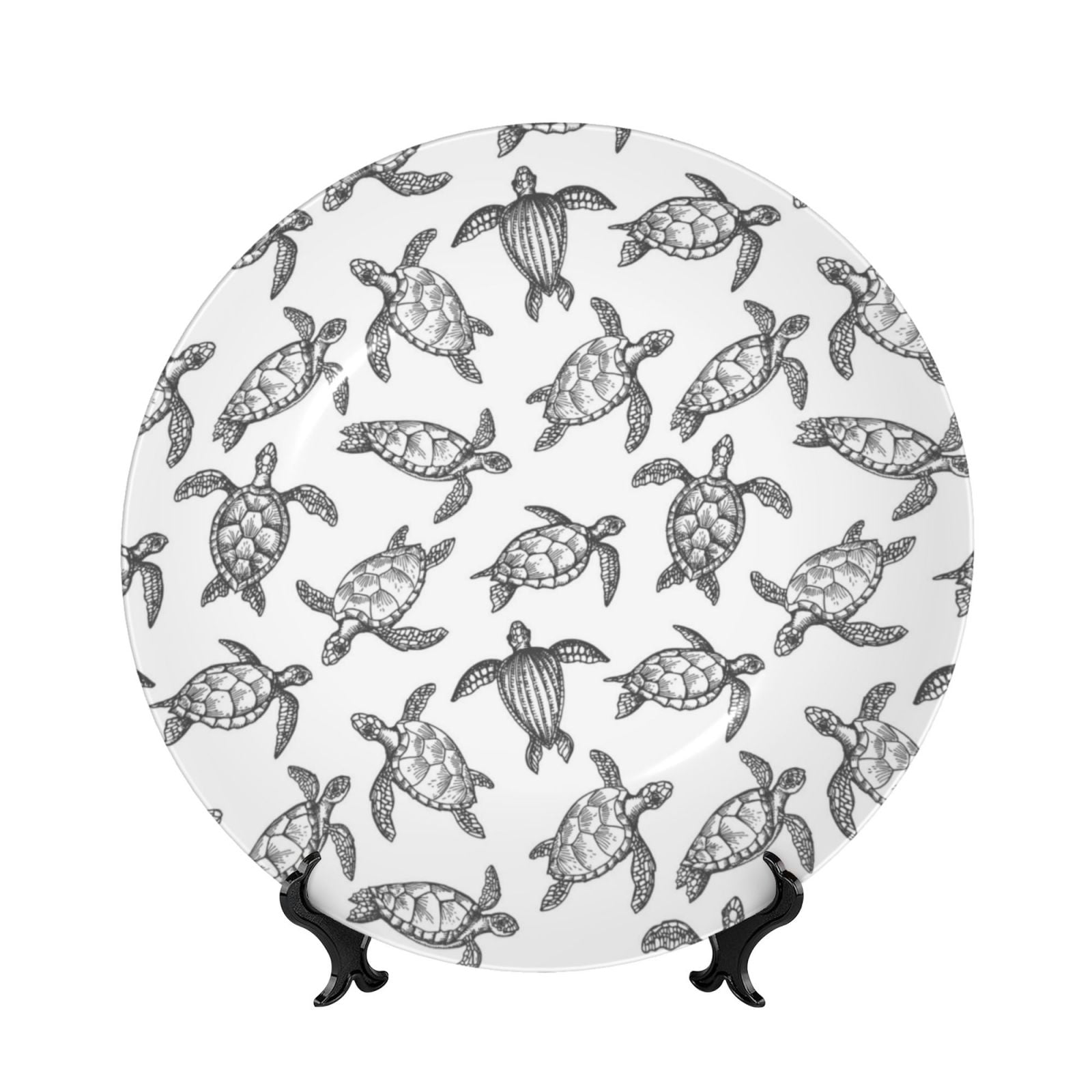 Wukai Hand Drawn Turtle Print Decorative Plate for Display,Bone China ...