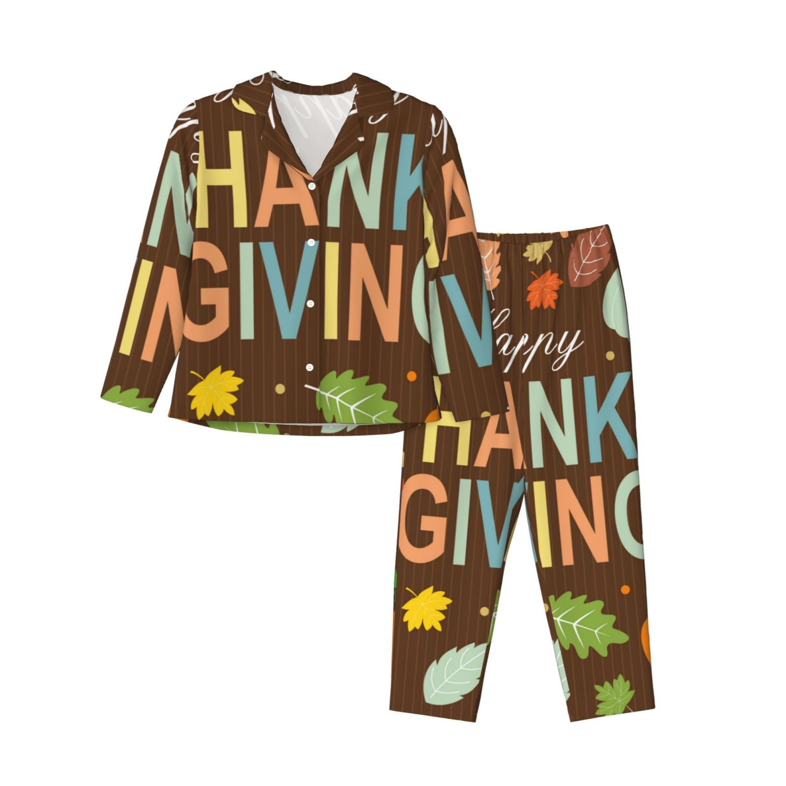 Wukai Happy Thanksgiving With Gnome Print Women's Pajama Set,PJ Set ...