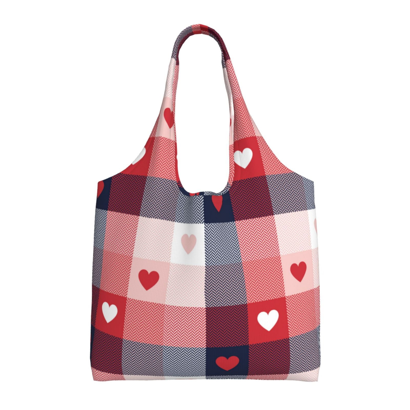 Wukai Heart Plaid Sturdy and Stylish Reusable Canvas Tote Bag: Eco ...