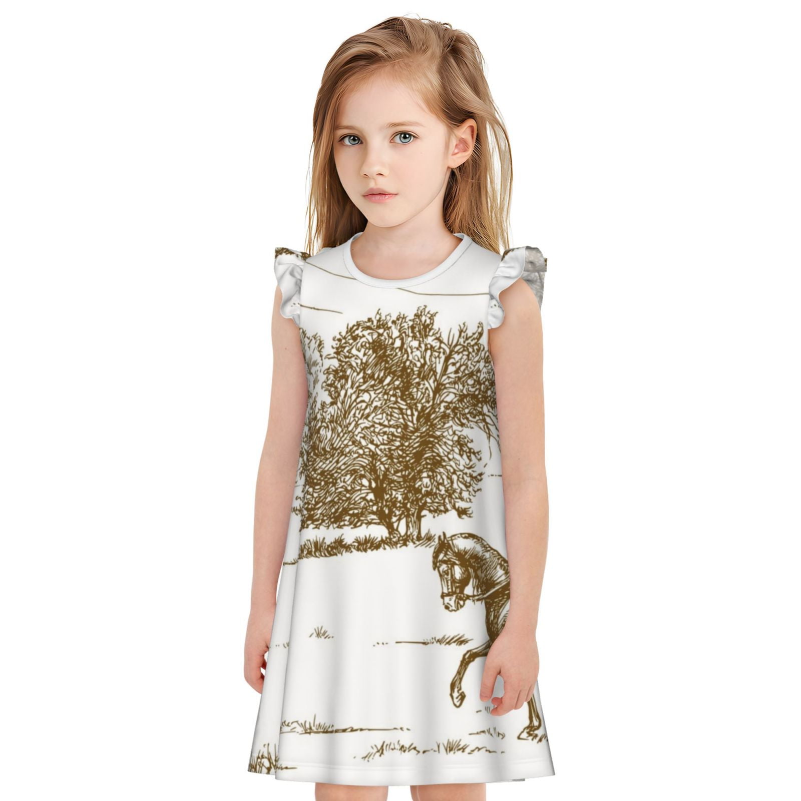 Wukai Horse Rider In Field Print Girls Nightgowns Pajamas Dress,Soft ...