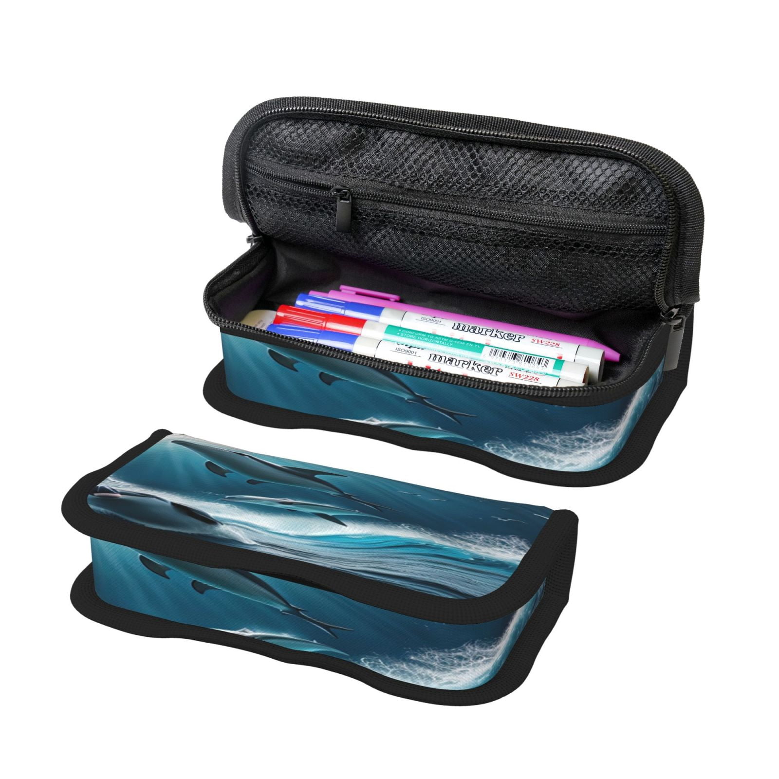 Wukai Ice Blue Ocean Cute Dolphin A Print Big Capacity Pencil Case ...