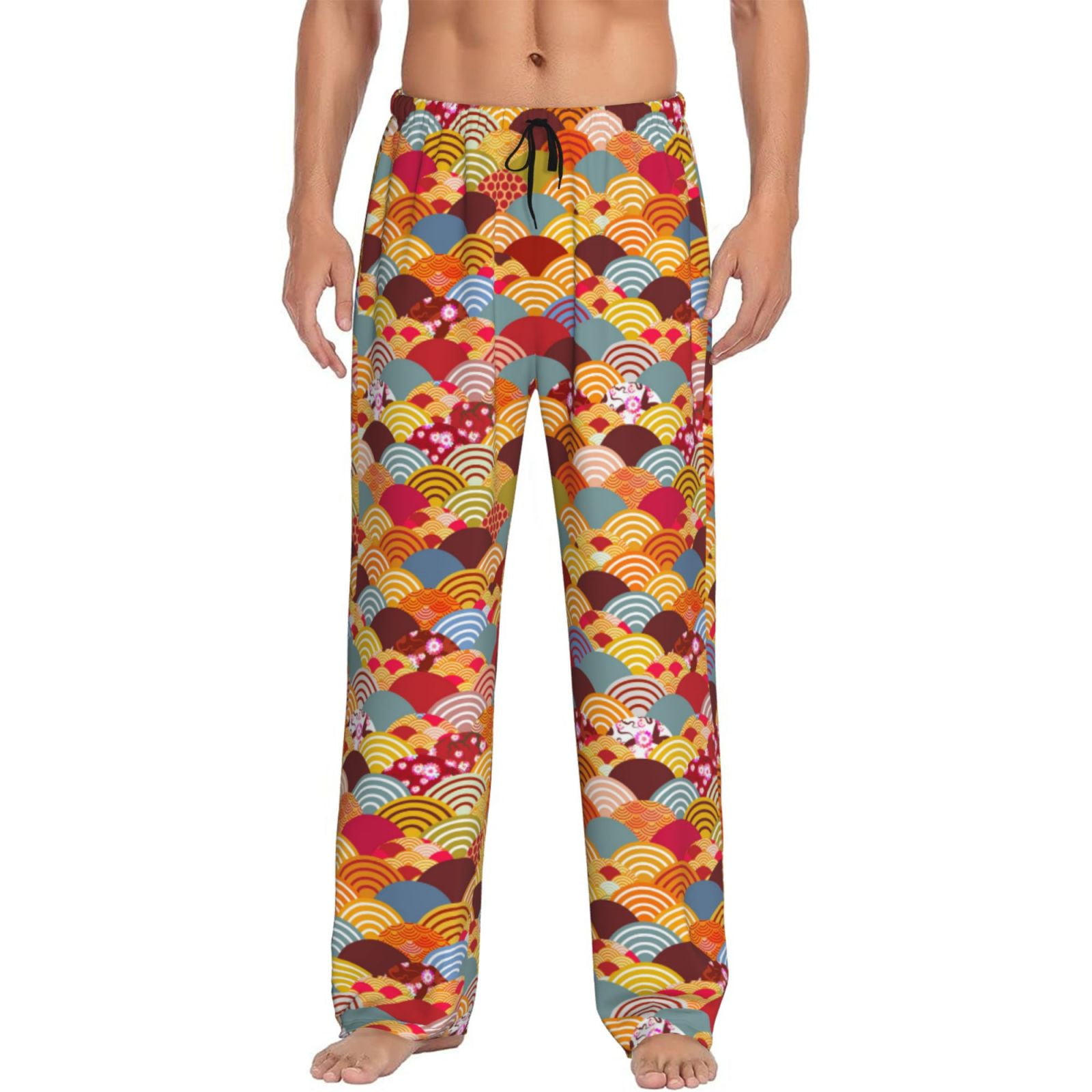 Wukai Japanese Style Fish Scales Mens PJ Pajama Pants|Sleepwear Plaid ...