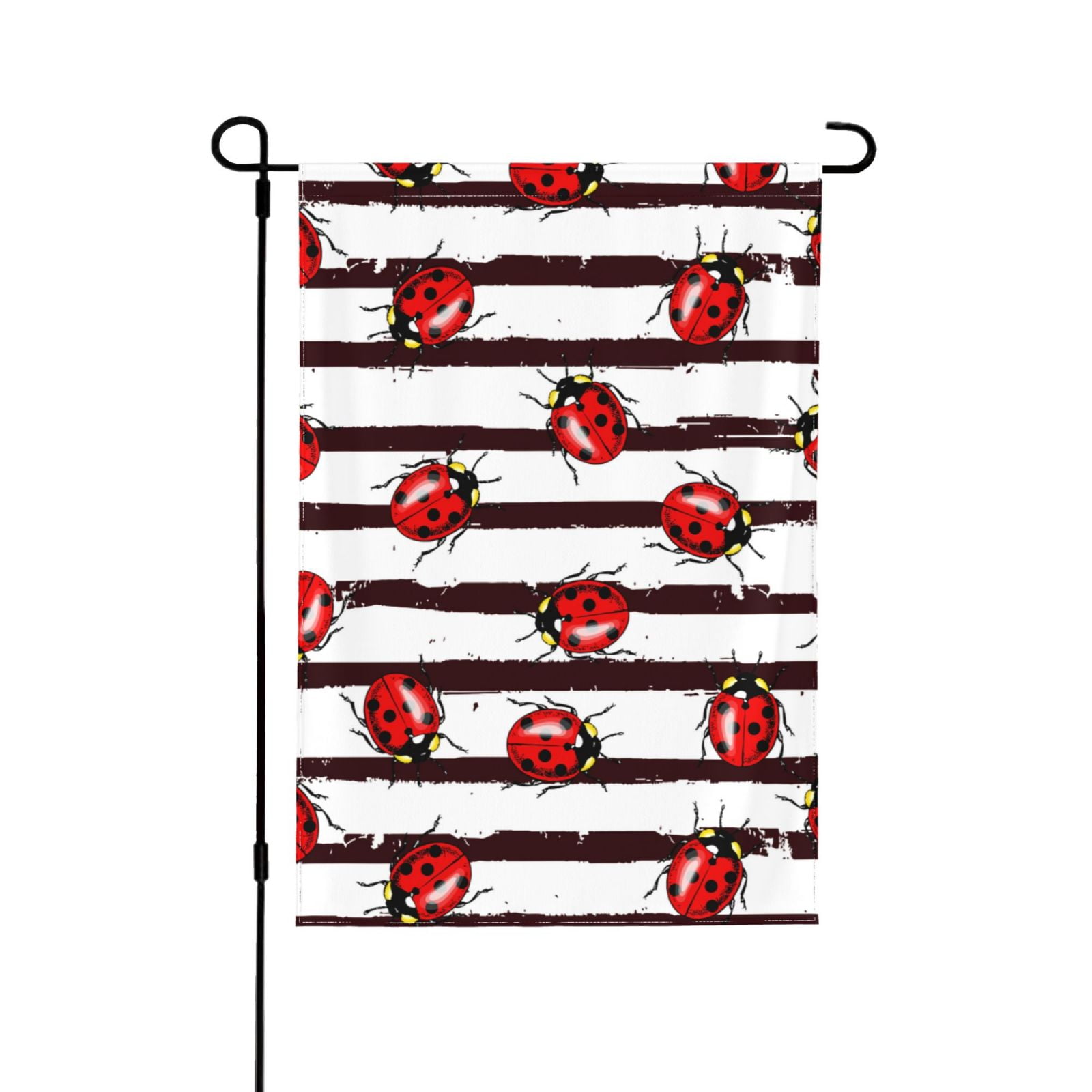 Wukai Ladybugs on Black and White Striped1 Garden Flags Double Sided ...