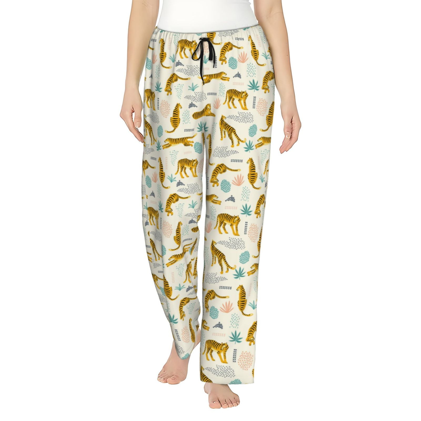 Wukai Leopard Print Women Pajama Pants Comfy Stretch Drawstring Palazzo ...