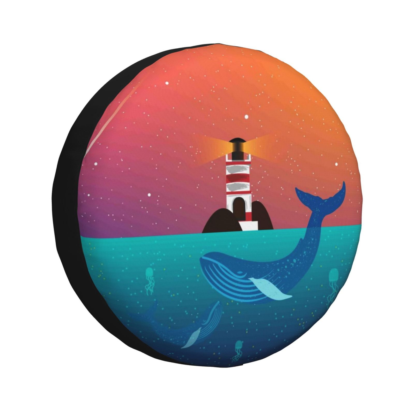 Wukai Lighthouse and Whale Print Spare Tire Cover for RV Trailer ...