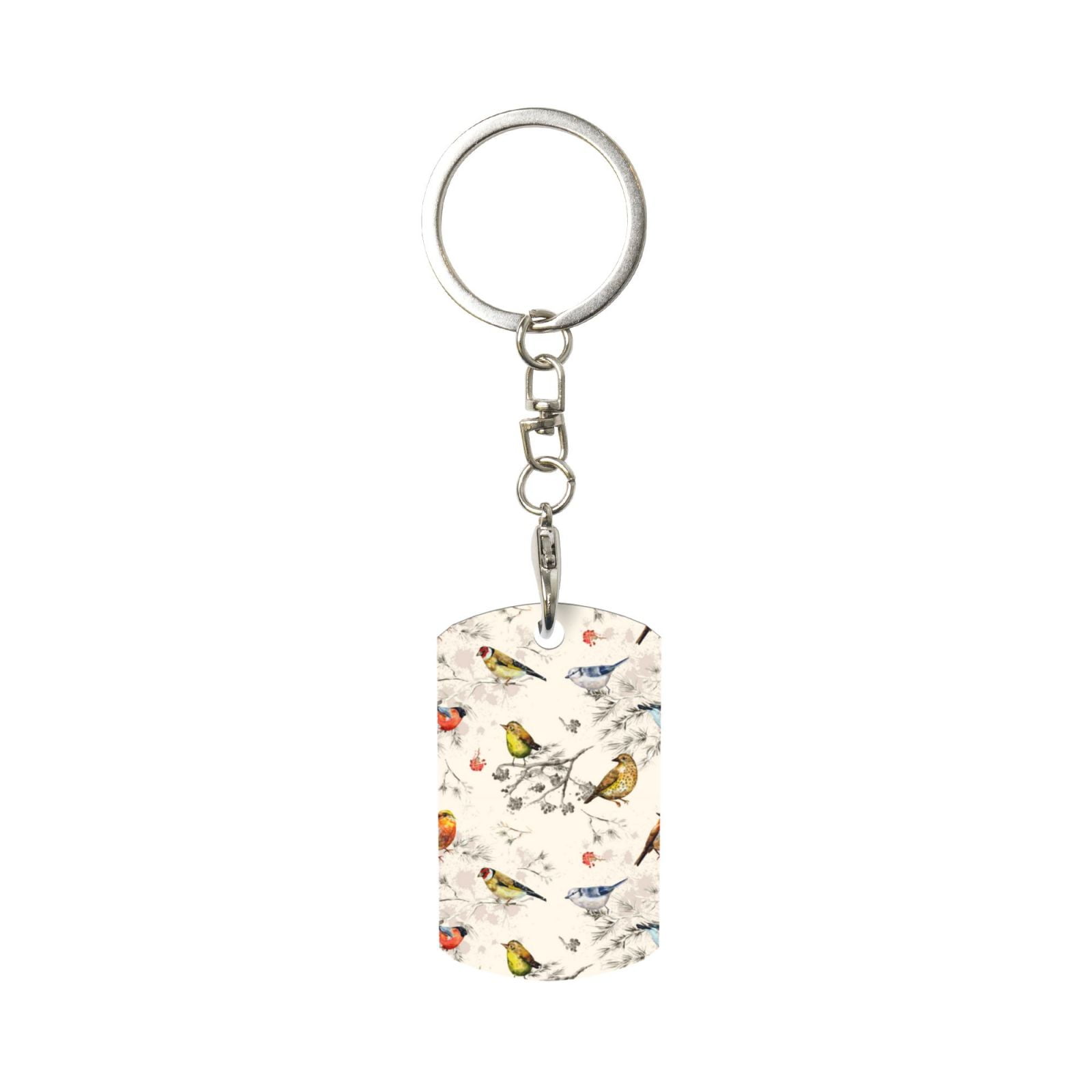 Wukai Little Birds Print Rectangular Metal Keychain: Sleek and Durable ...