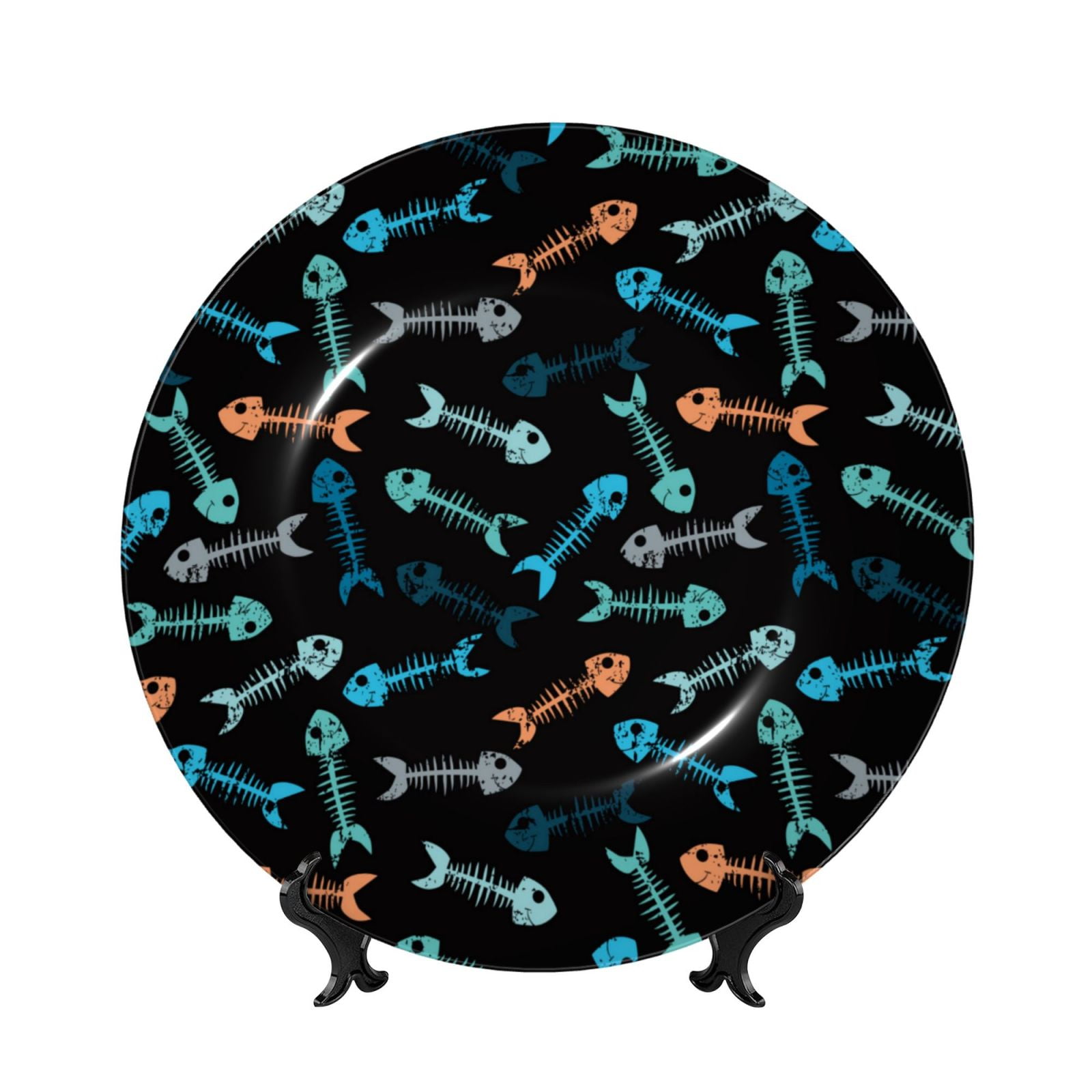 Wukai Little Fish Skeleton Print Decorative Plate for Display,Bone ...