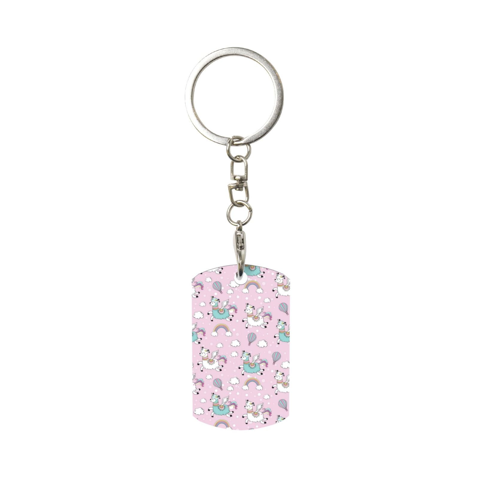 Wukai Llama Unicorn and Rainbow Print Rectangular Metal Keychain: Sleek ...