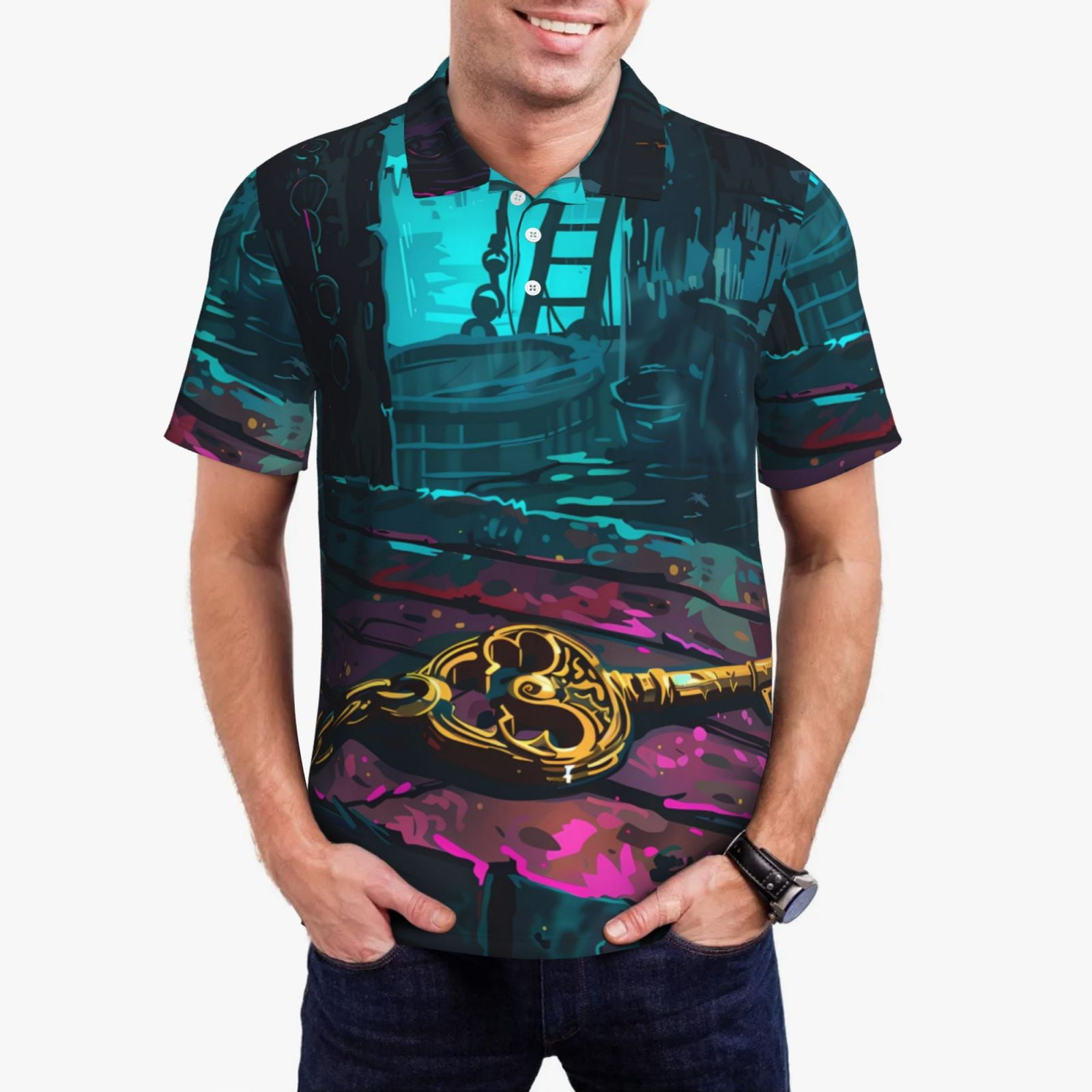 Wukai Lost Golden Key Men’s Polo Shirts Sleeve,Camisas Polo Para Hombre ...