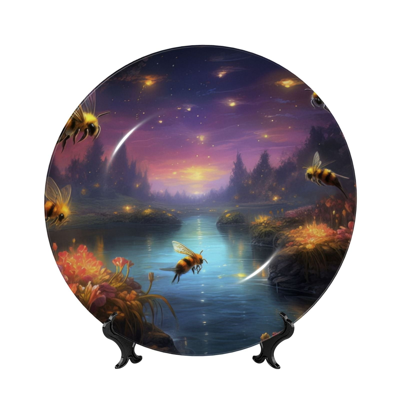 Wukai Magical Bees Twilight River Print Decorative Plate for Display ...