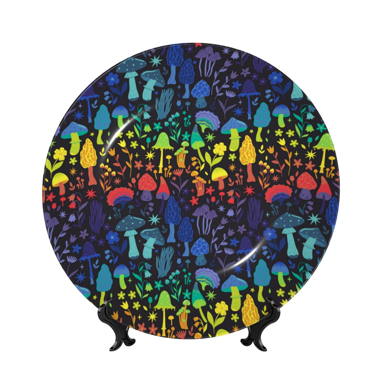 Wukai Magical Mushrooms and Flowers Print Decorative Plate for Display ...
